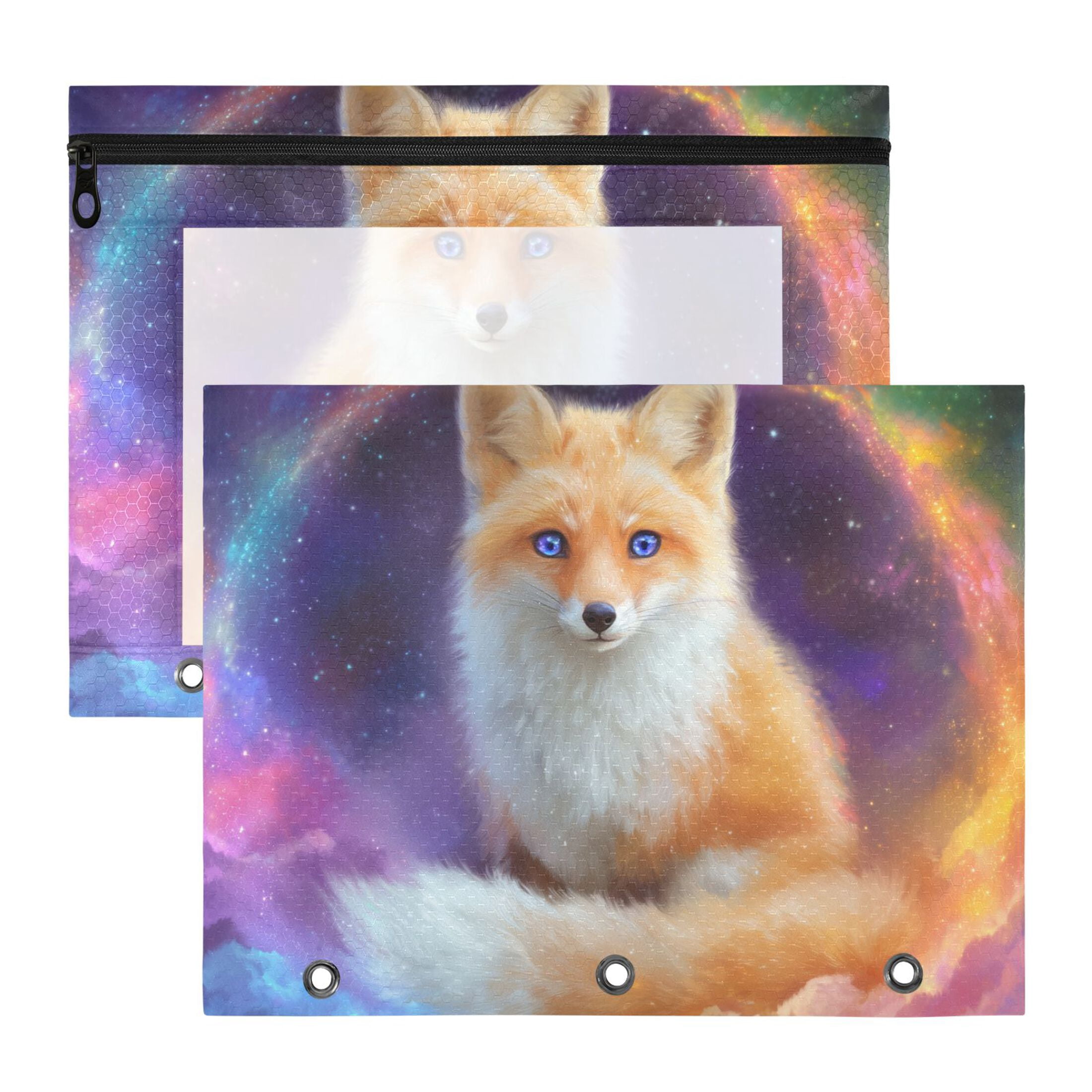 Fox Surrounded by Colorful Clouds 3-Ring Binder Pocket with Zipper ...