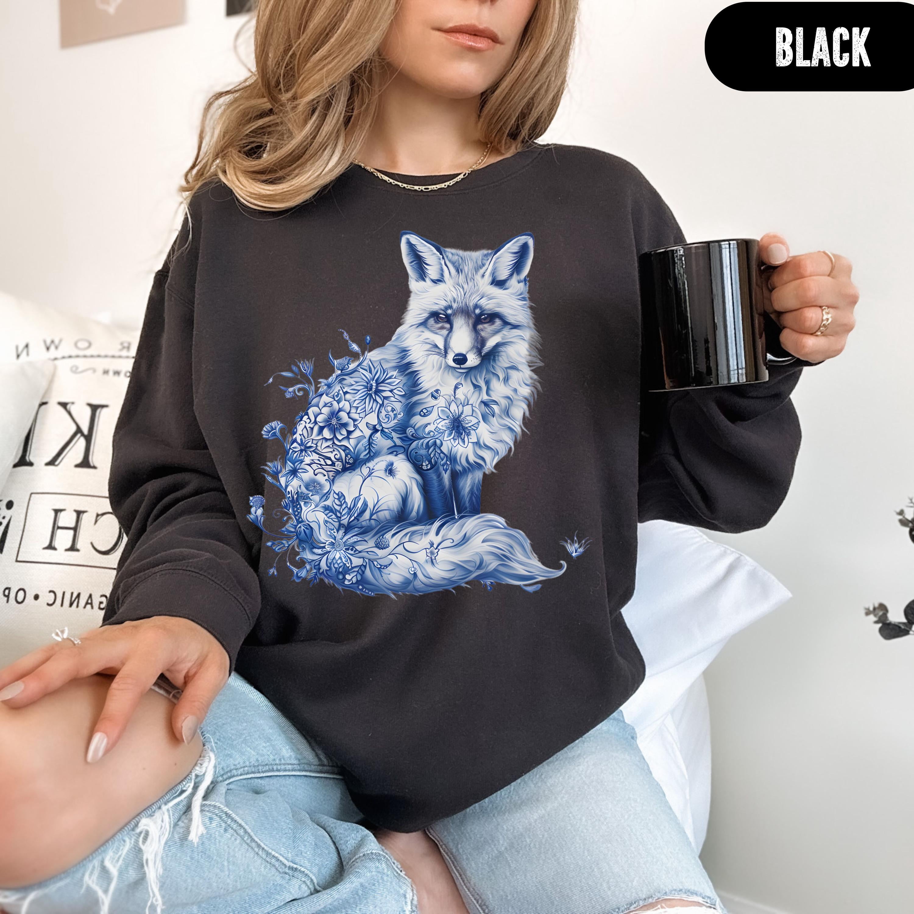 Fox T-Shirt, Blue Toile Fox T-Shirt, Fox Lovers T-Shirts, Nature Lovers ...