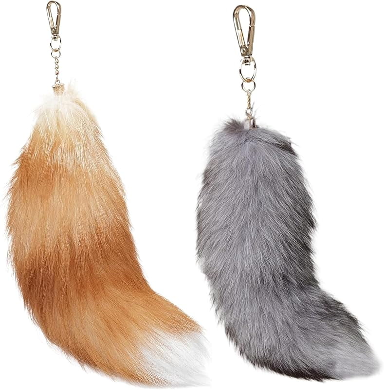 Fox Tail, 2pcs 16inch Faux Tail Keychain with Clasp, Decorative Therian ...