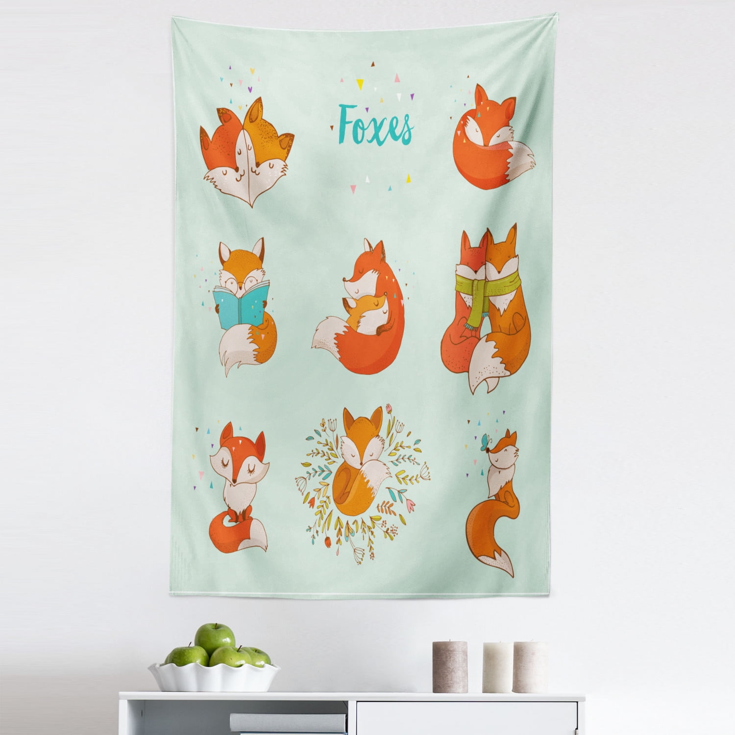 Fox Tapestry, Fox Characters Sleeping Reading Romantic Couple Nature ...