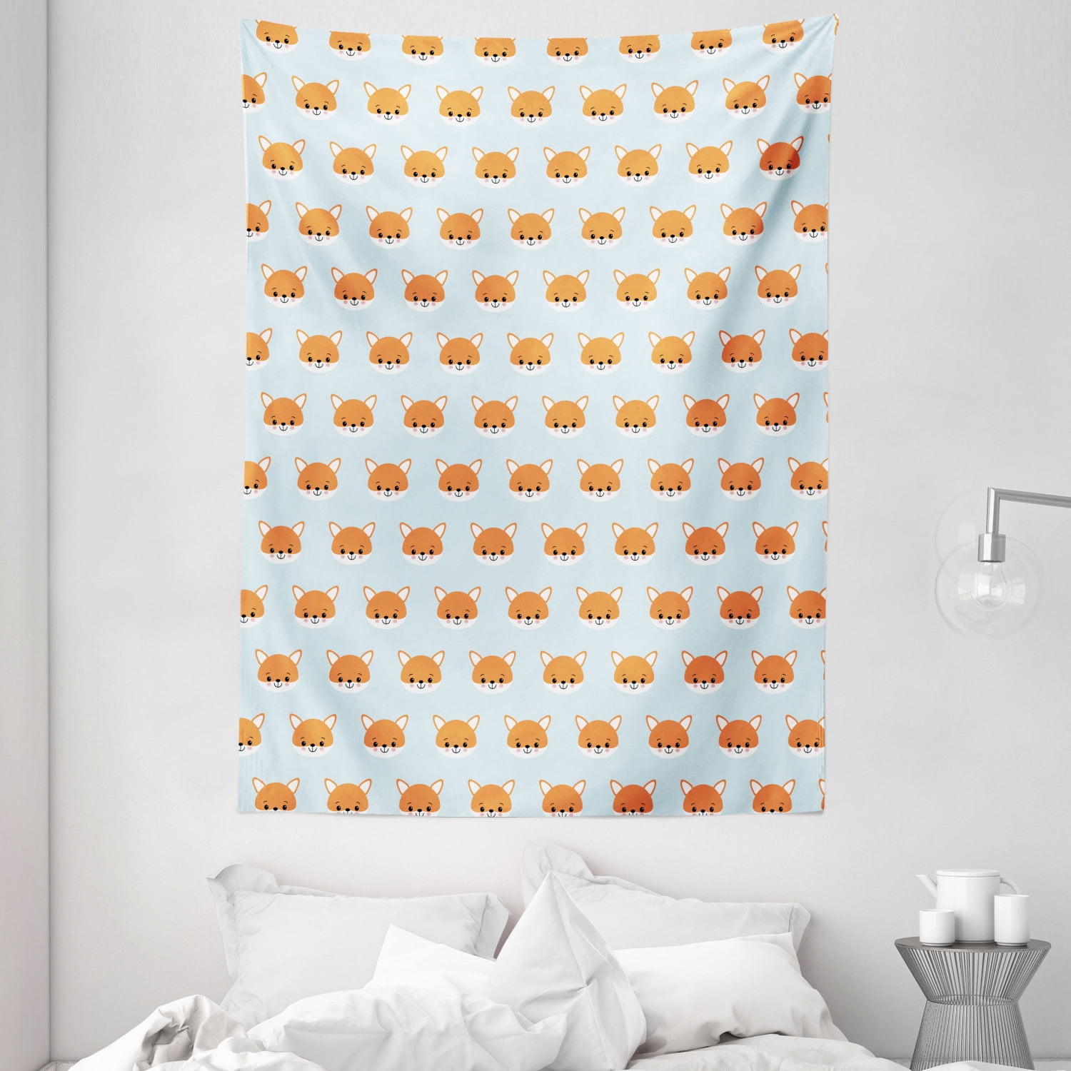 Fox Tapestry, Nursery Themed Pattern with Continuous Baby Animal Head ...