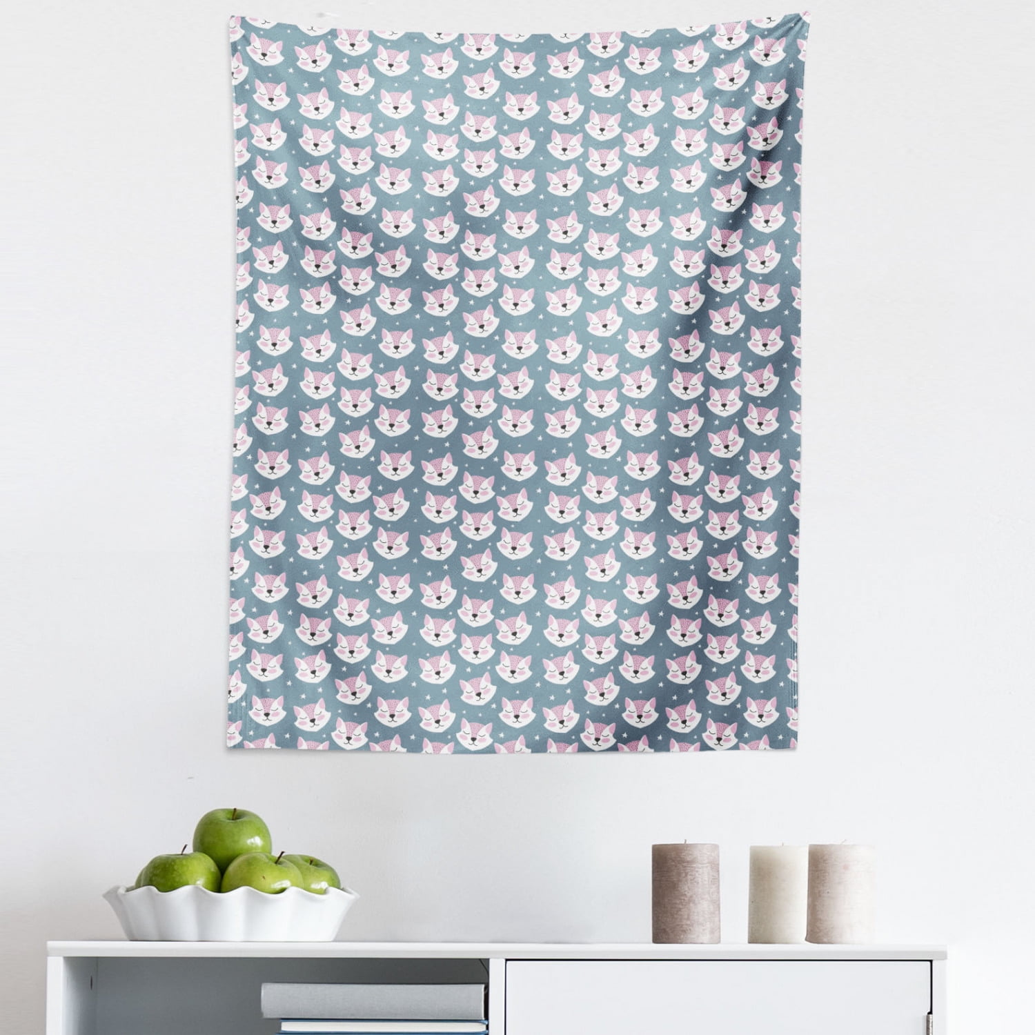 Fox Tapestry, Sleeping Fox Faces with Sky Stars Scandinavian Style ...