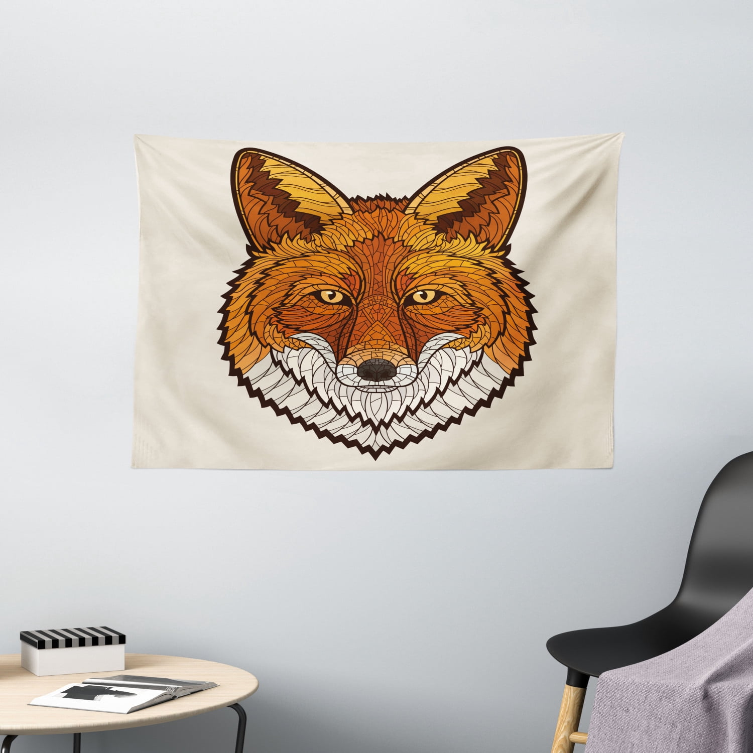 Fox Tapestry, Wild Fox Portrait in Mosaic Inspired Style Furry Animal ...