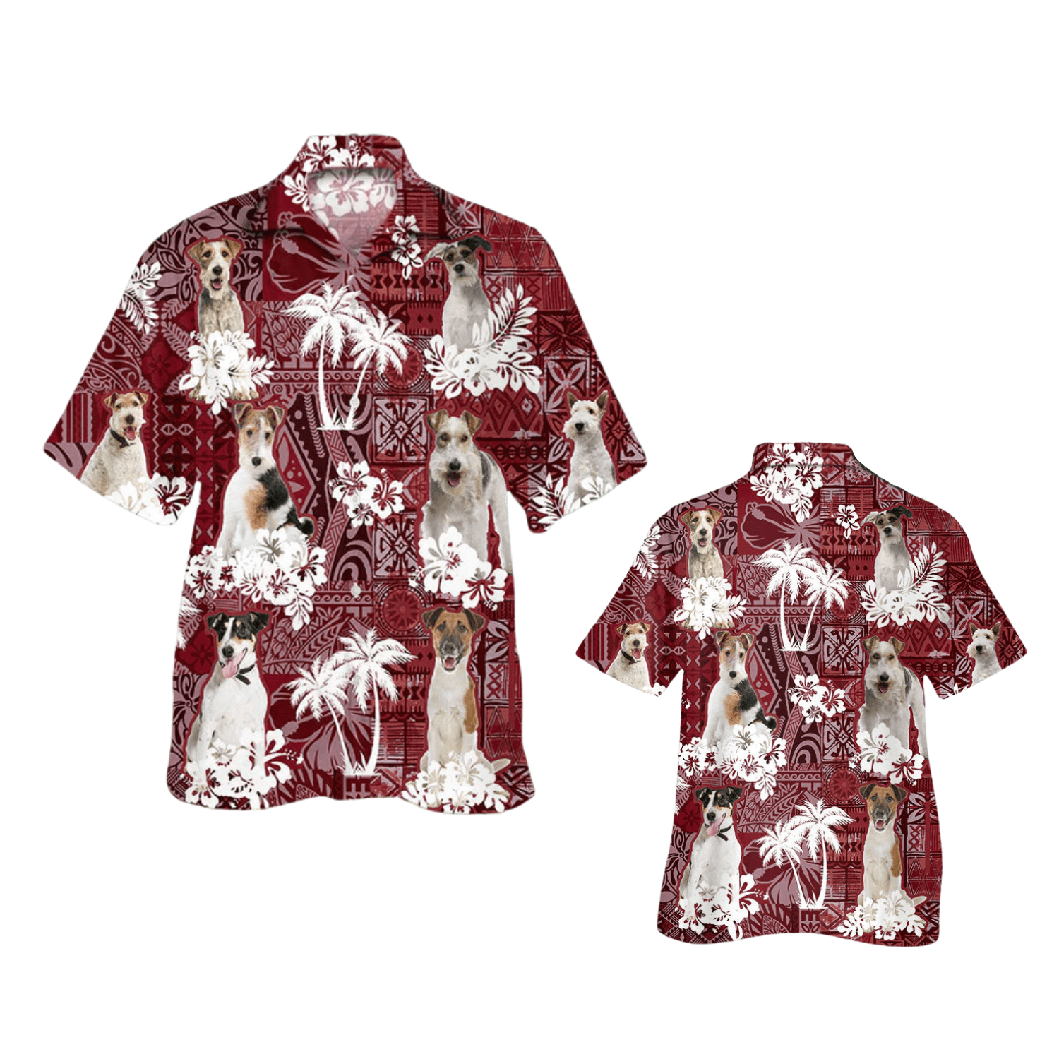 Fox Terrier Hawaiian Shirt, Dog Hawaiian Shirt Red Tribal Pattern ...