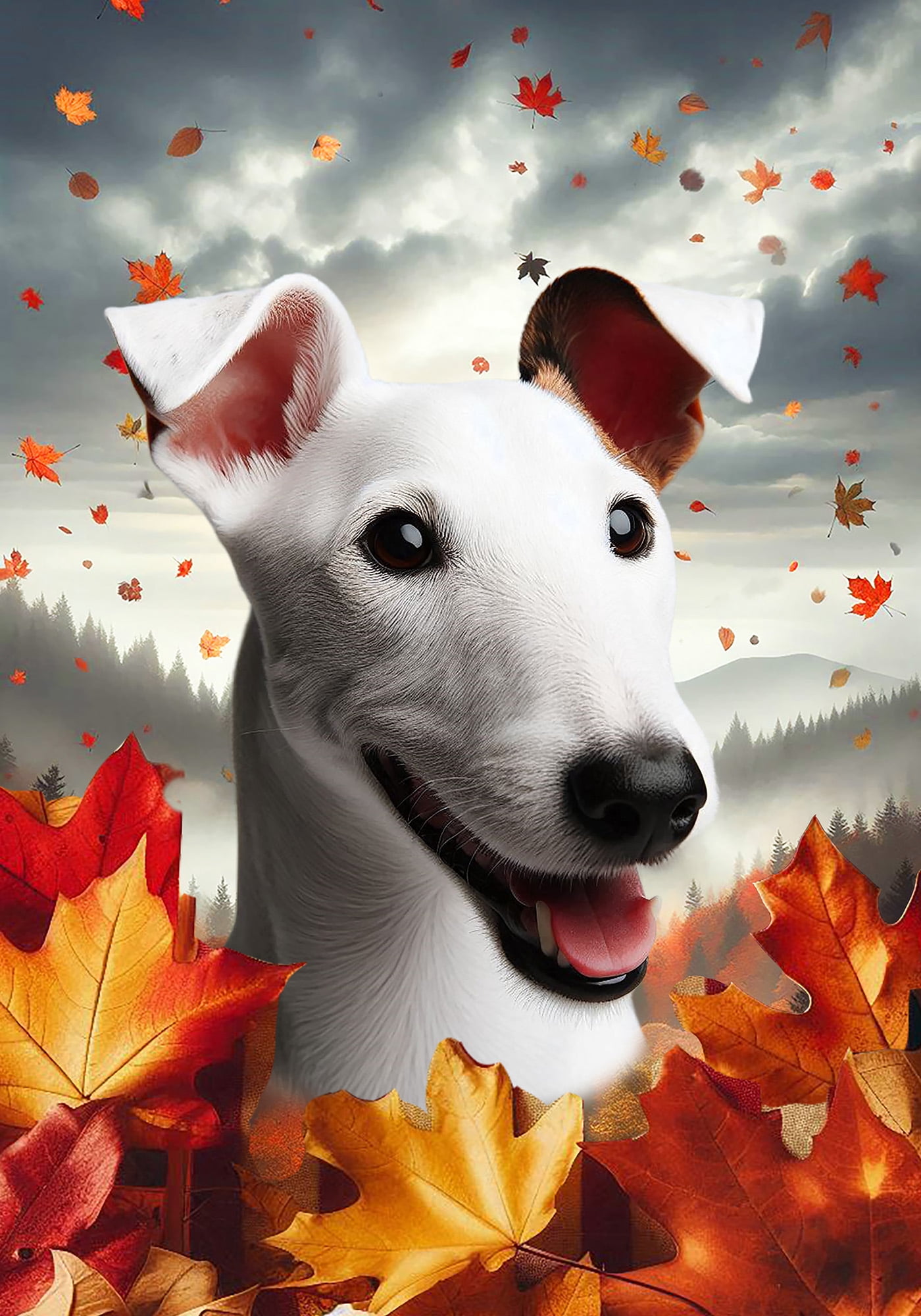 Fox Terrier White - Best of Breed Fall Leaves Outdoor House Flag 28" x ...