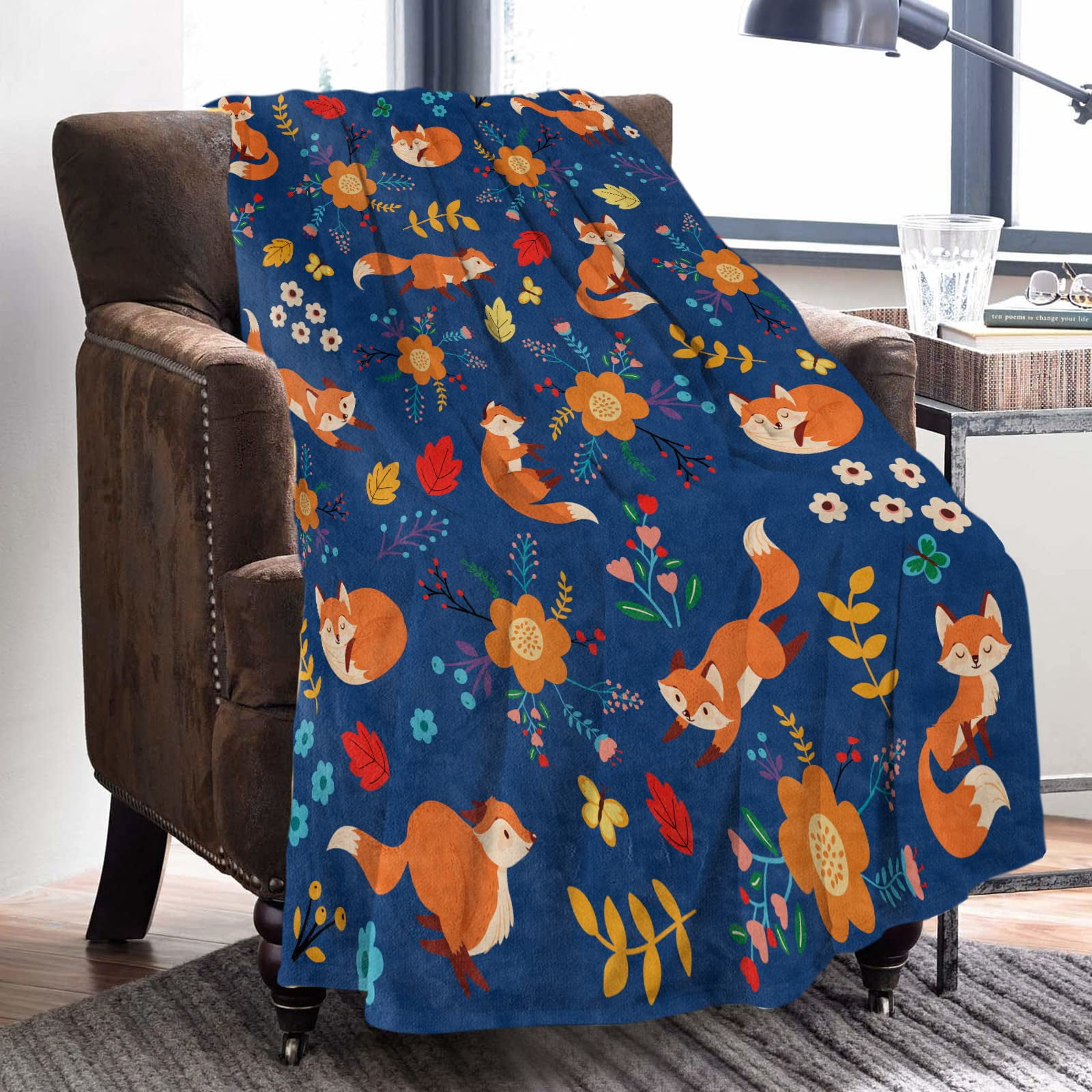 Fox Throw Blanket for Girls, Cute Fox Flowers Throw Blanket, Soft Cozy ...
