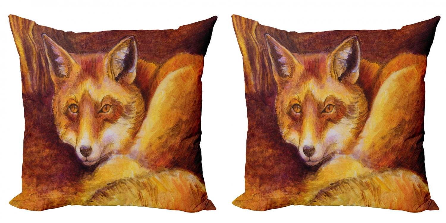 Ambesonne Fox Throw Pillow Cover 2 Pack, Vibrant Art Fox Resting, 20 ...