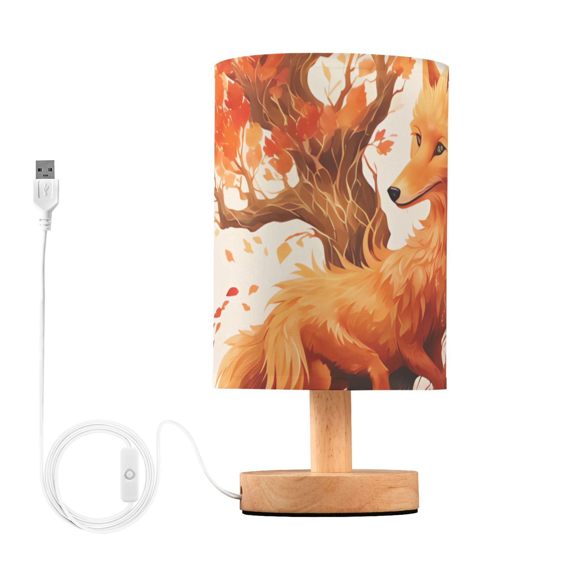 Fox Tree and Leaves Table Lamp USB Bedside Desk Nightstand Lamp Printed ...