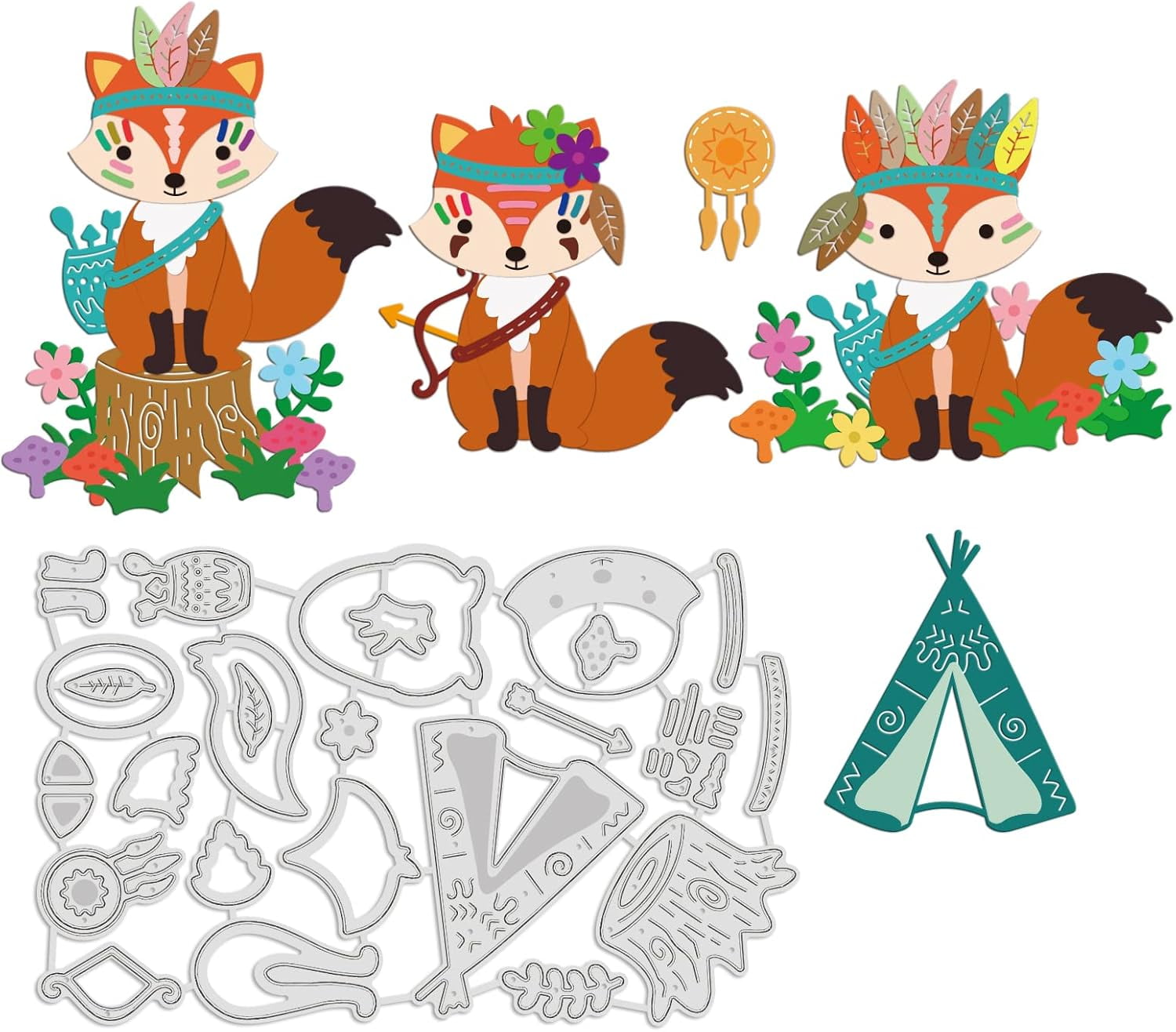 Fox Tribe Cutting Dies Animals Tent Feathers Die Cuts for DIY ...