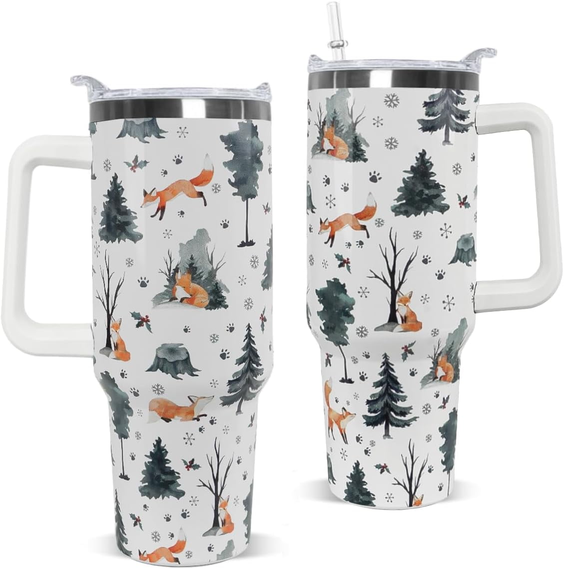 Fox Tumbler with Handle and Straw 40 oz Fox Cup Coffee Travel Mug ...