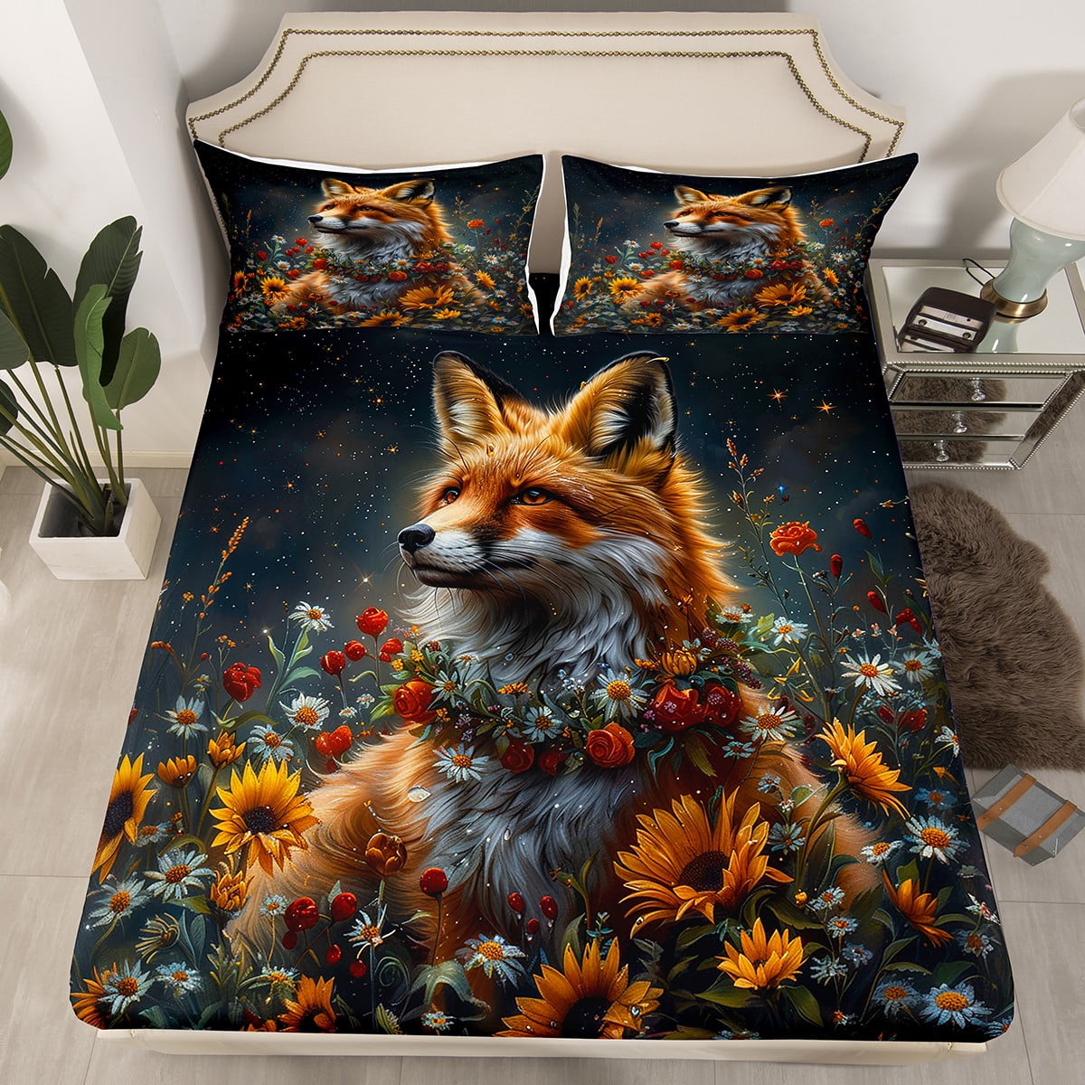 Fox Twin Bed Sheets Rustic Farmhouse Fitted Sheet Cute Animal Fox Print ...