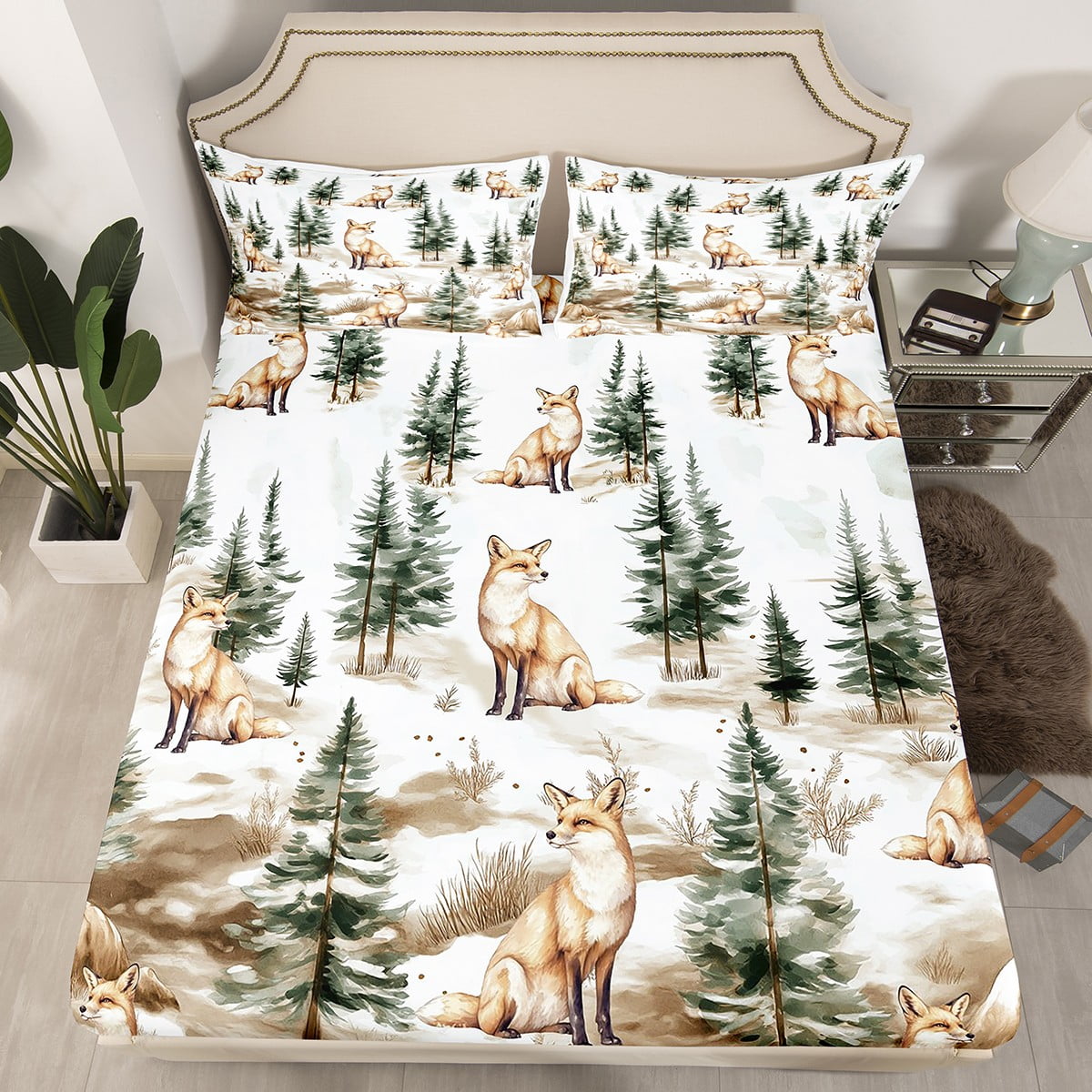 Fox Twin Bedding Set,Cartoon Woodland Animal Print Fitted Sheet,Jungle ...