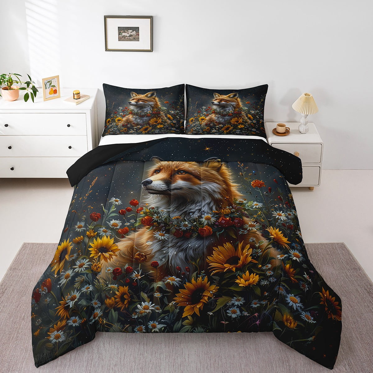 Fox Twin Comforter Set Rustic Farmhouse Bedding Sets Cute Animal Fox ...