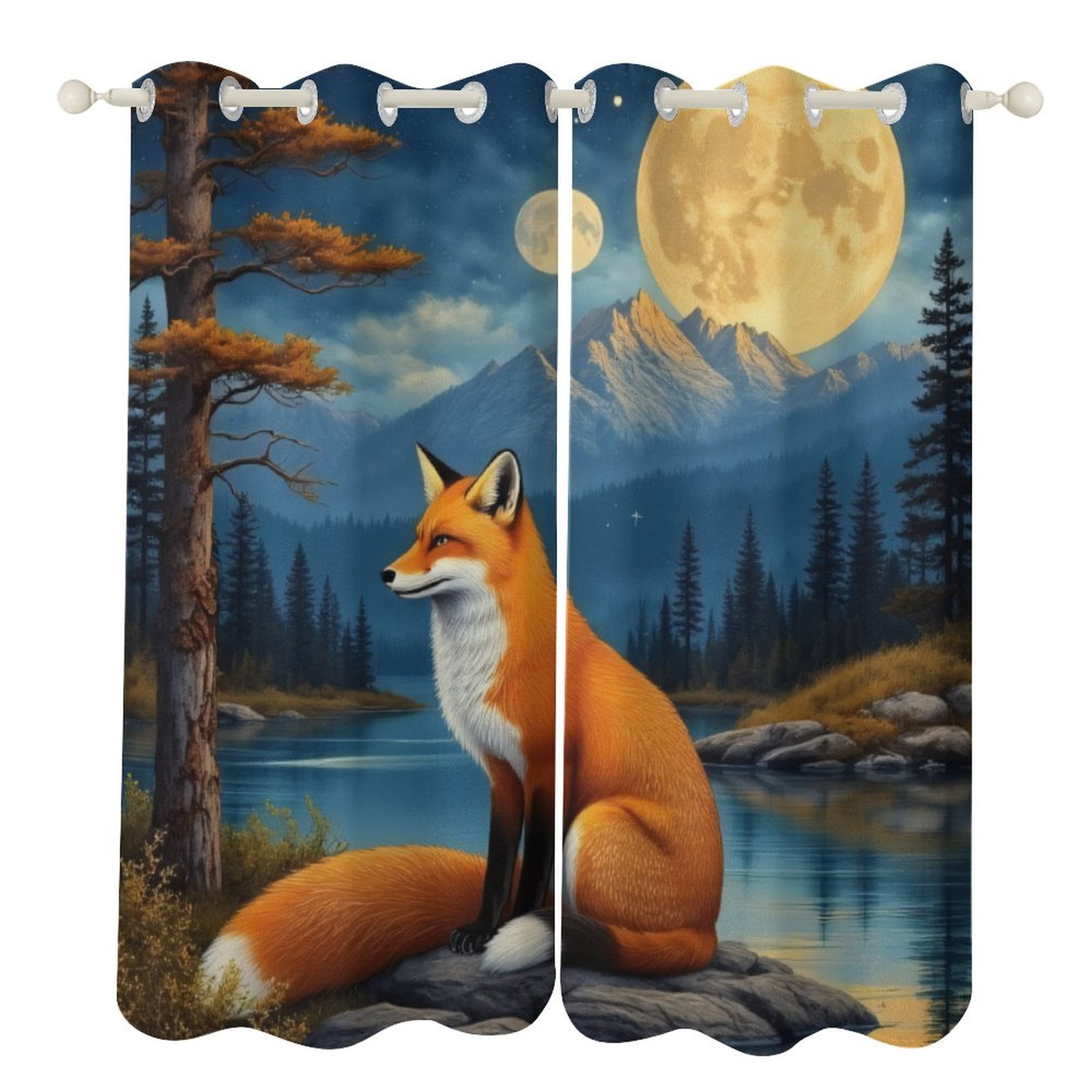 Fox Under Moonlit Sky Luxury Window Curtains Blinds for Living Room ...