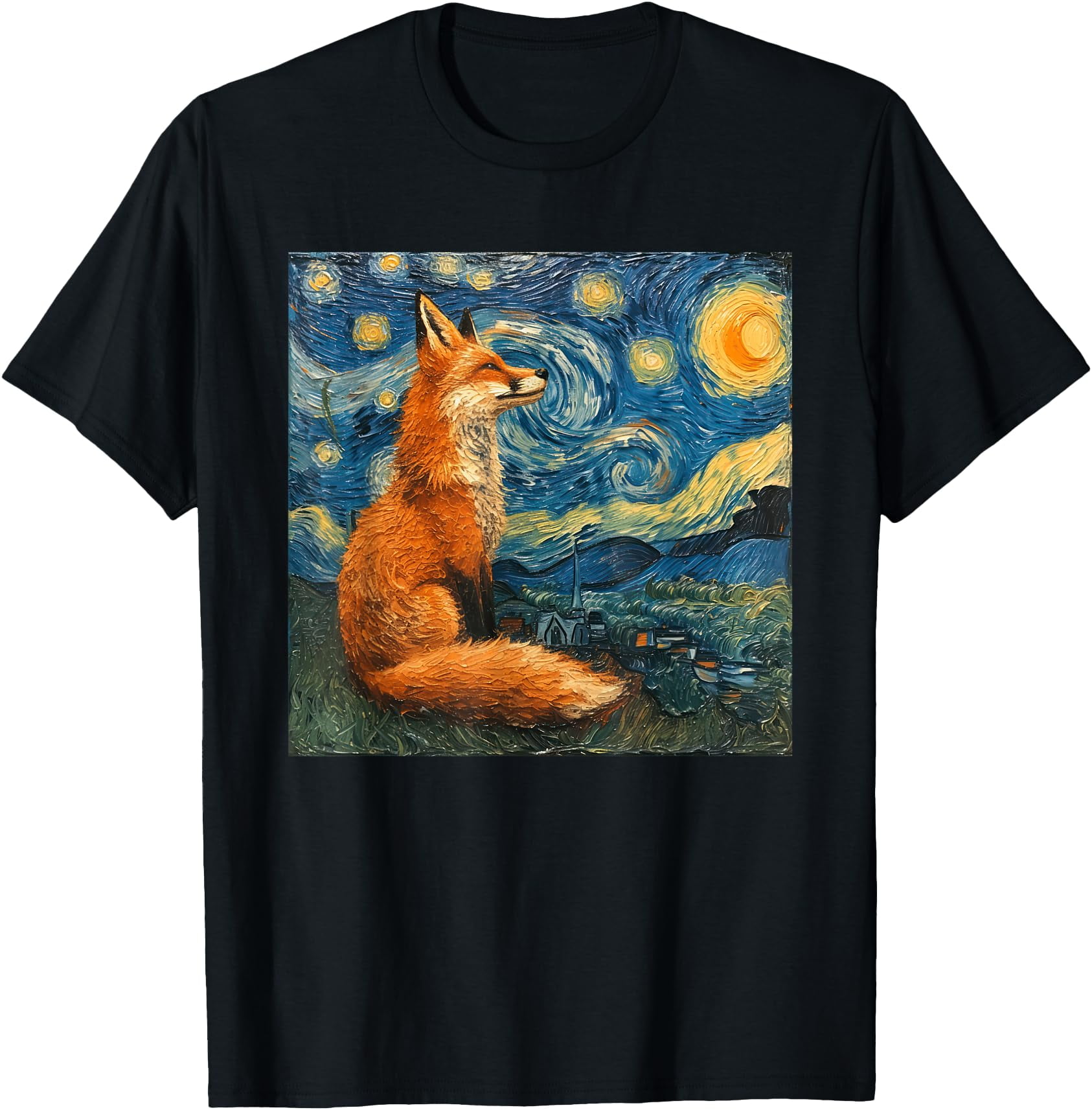 Fox Van Gogh Style Starry Night T-Shirt,Red color,size S - Walmart.com