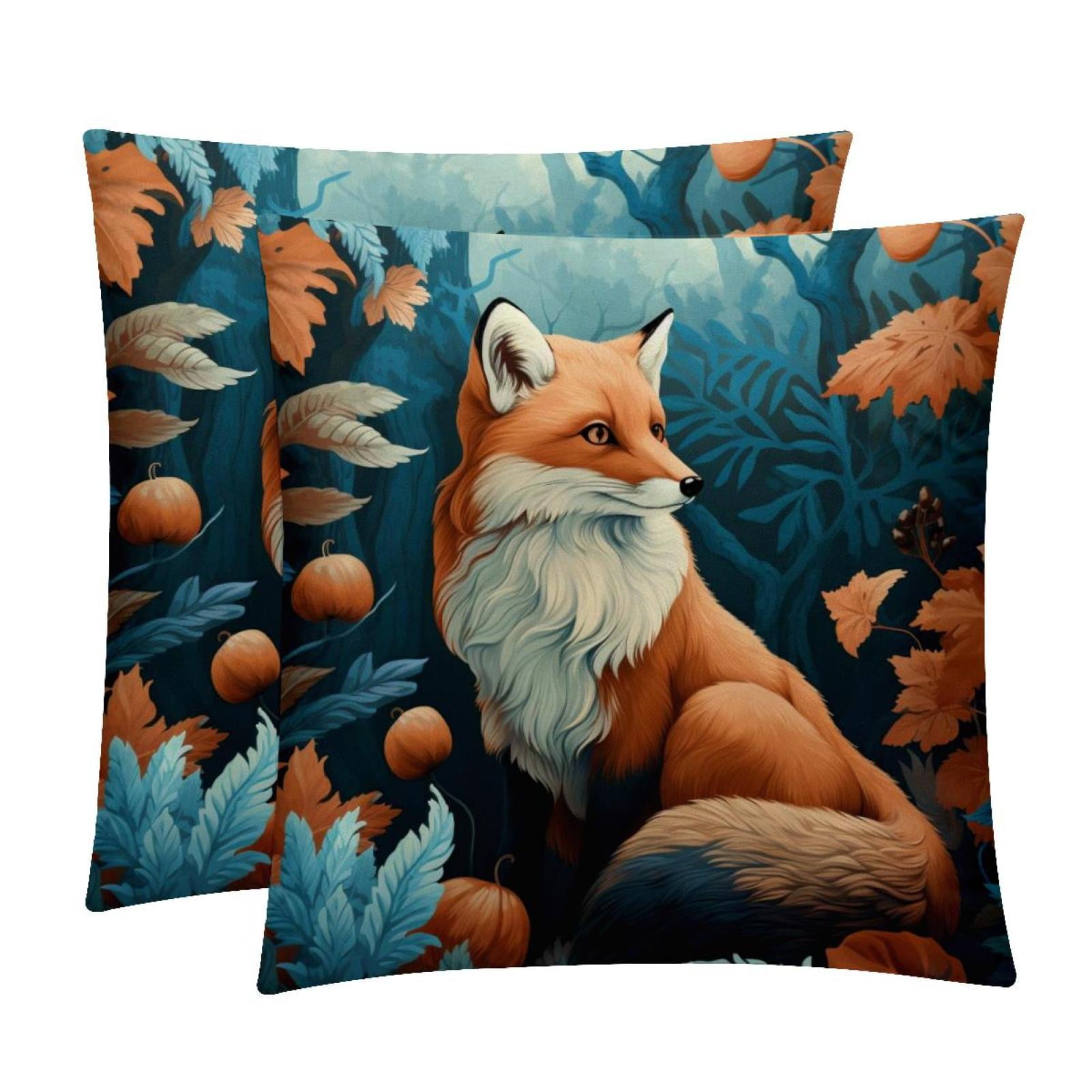 Fox Velvet Throw Pillow Covers with Unique Patterns - Set of 2, 16x16 ...