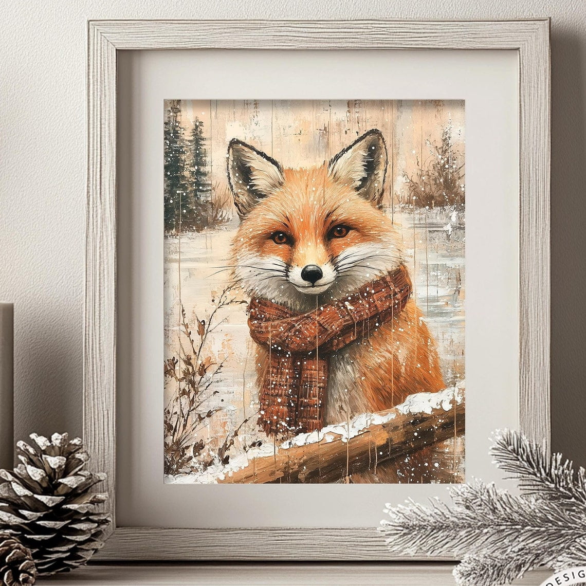 Fox Wall Art, Cute Winter Woodland Animals, Animal Painting Print ...