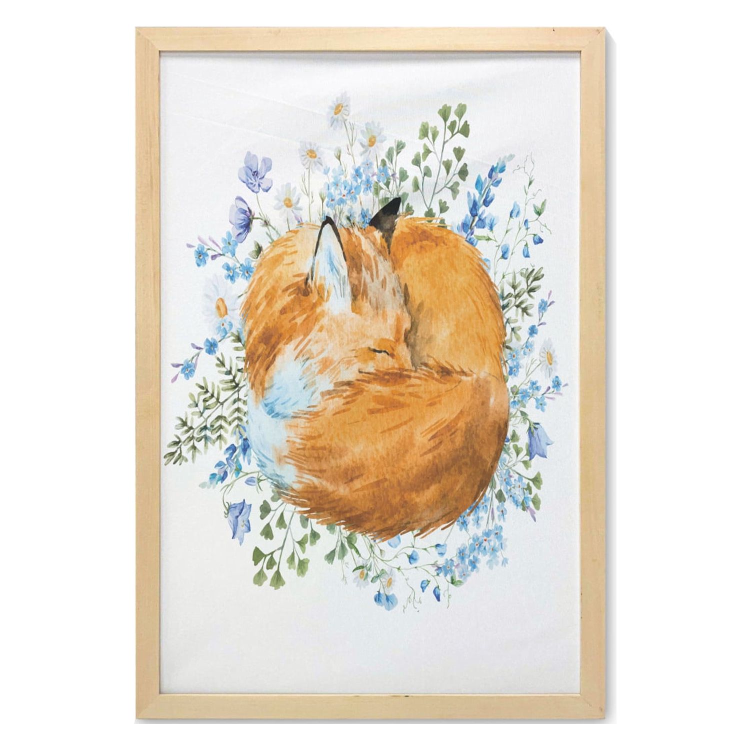 Fox Wall Art with Frame, Sleeping Fox in Watercolors Hand Drawn Fresh ...