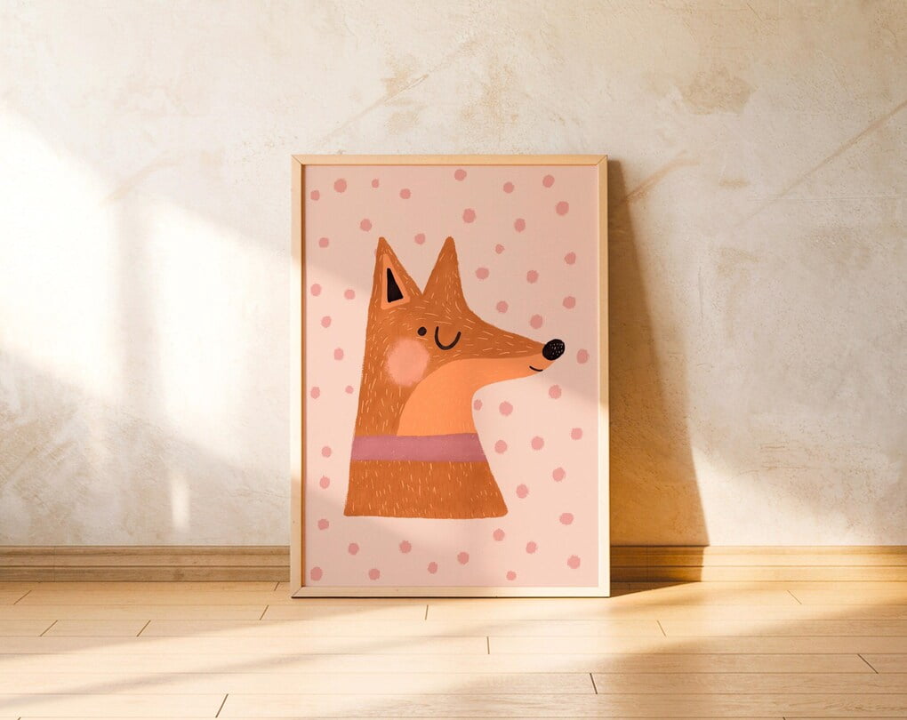 Fox Wall Art Pink Poster Kids Animal Nursery Print Boho Woodland Baby ...