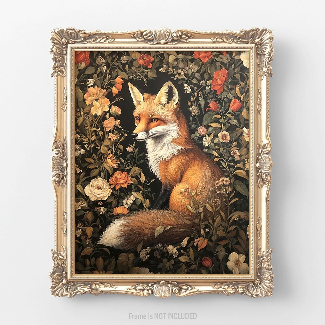Fox Wall Art Print William Morris Inspired Oil, Vintage Style Floral ...