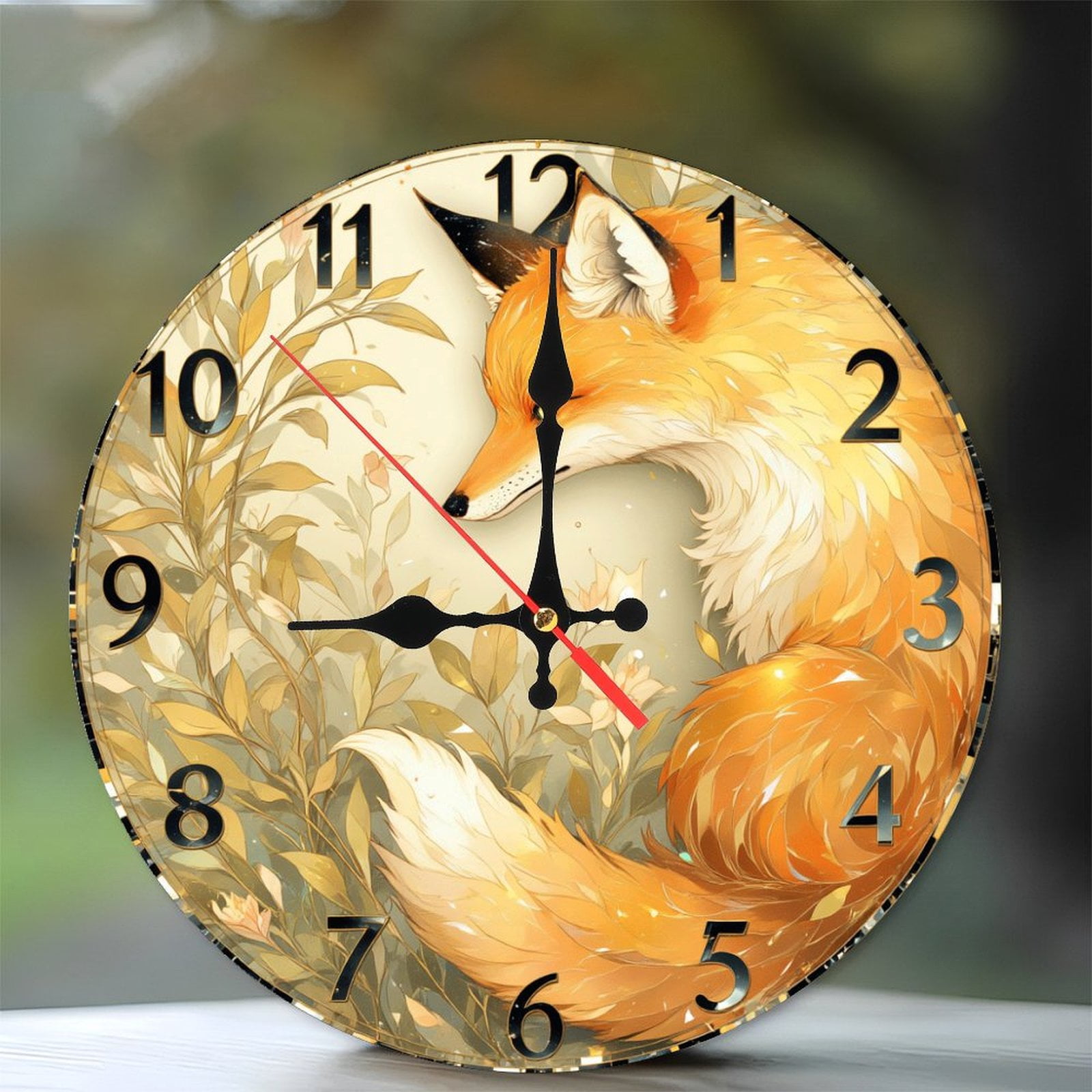 Fox Wall Clock 10-Inch Silent Wooden Wall Clock, Battery Operated (AA ...
