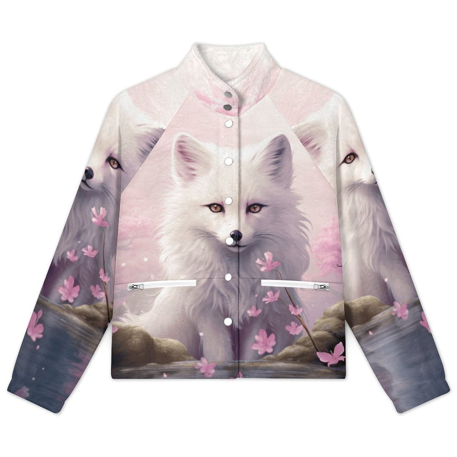Fox Warm Women's Plush Jacket Stand Collar Full Sleeve With Zipper ...