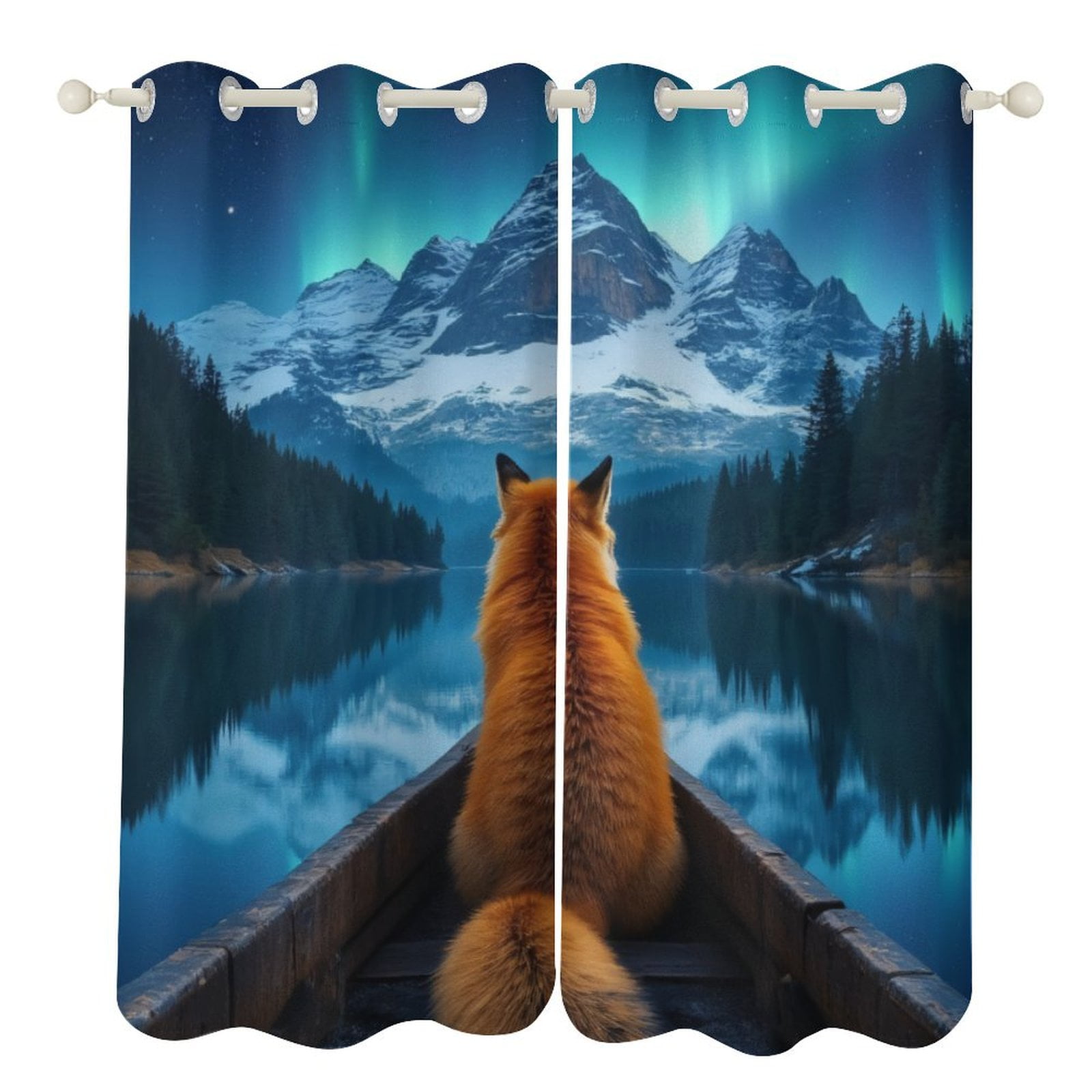 Fox Watching Aurora Borealis 2 Panels Curtains for Bedroom Living Room ...