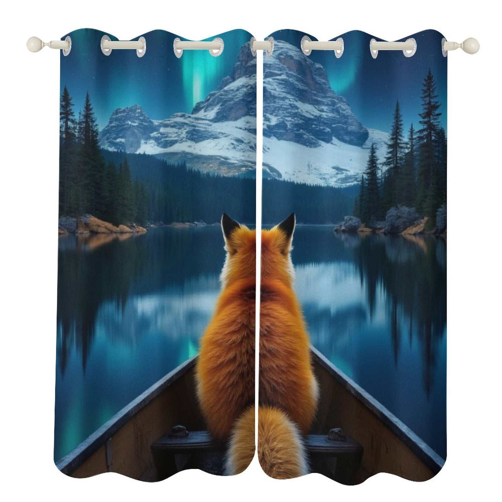 Fox Watching Aurora Borealis 2 Panels Curtains for Bedroom Living Room ...