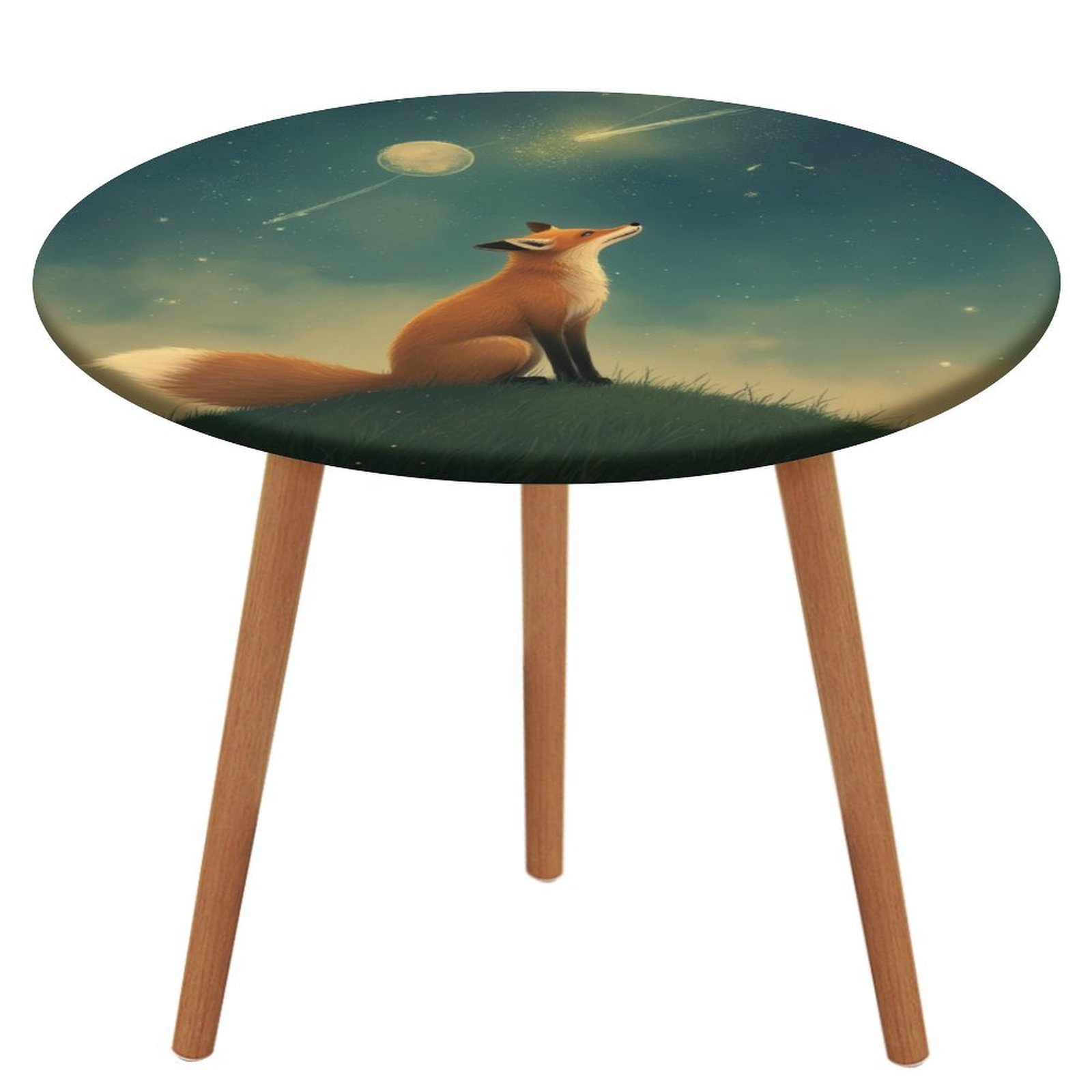 Fox Watching Meteor Shower Pattern Round Tablecloth Waterproof Elastic ...