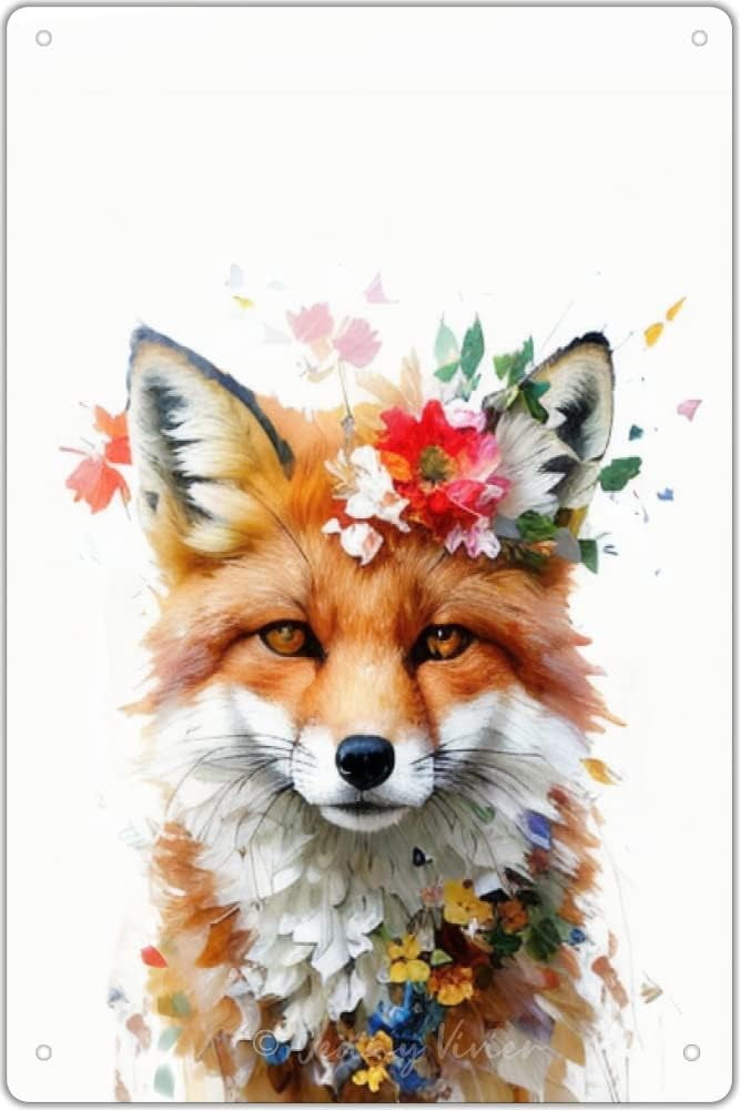 Fox Wearing a Wreath Funny Metal Tin Sign, Foxes Poster for Home ...