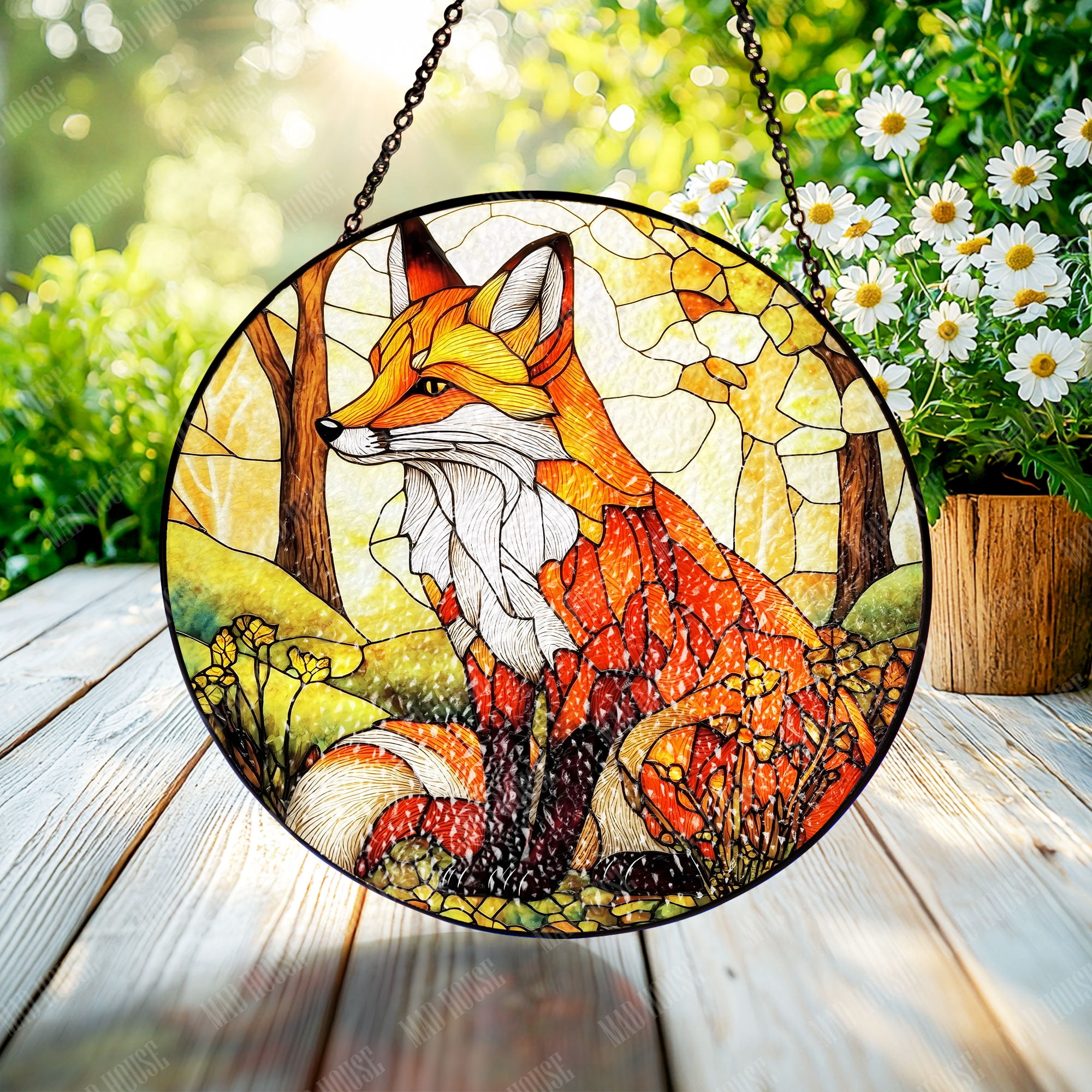 Fox Window Hanging Glass, Stained Glass Car Decoration, Gift for Dad or ...