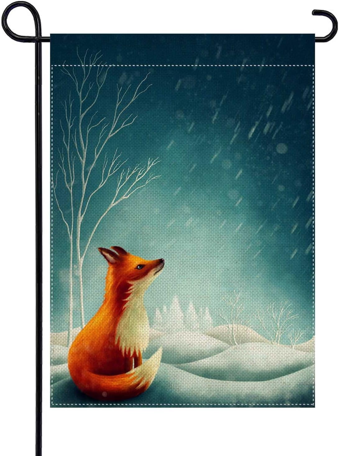 Fox Winter Garden Flag Decor Cartoon Cute Red Animal Blue Fantasy Snow ...