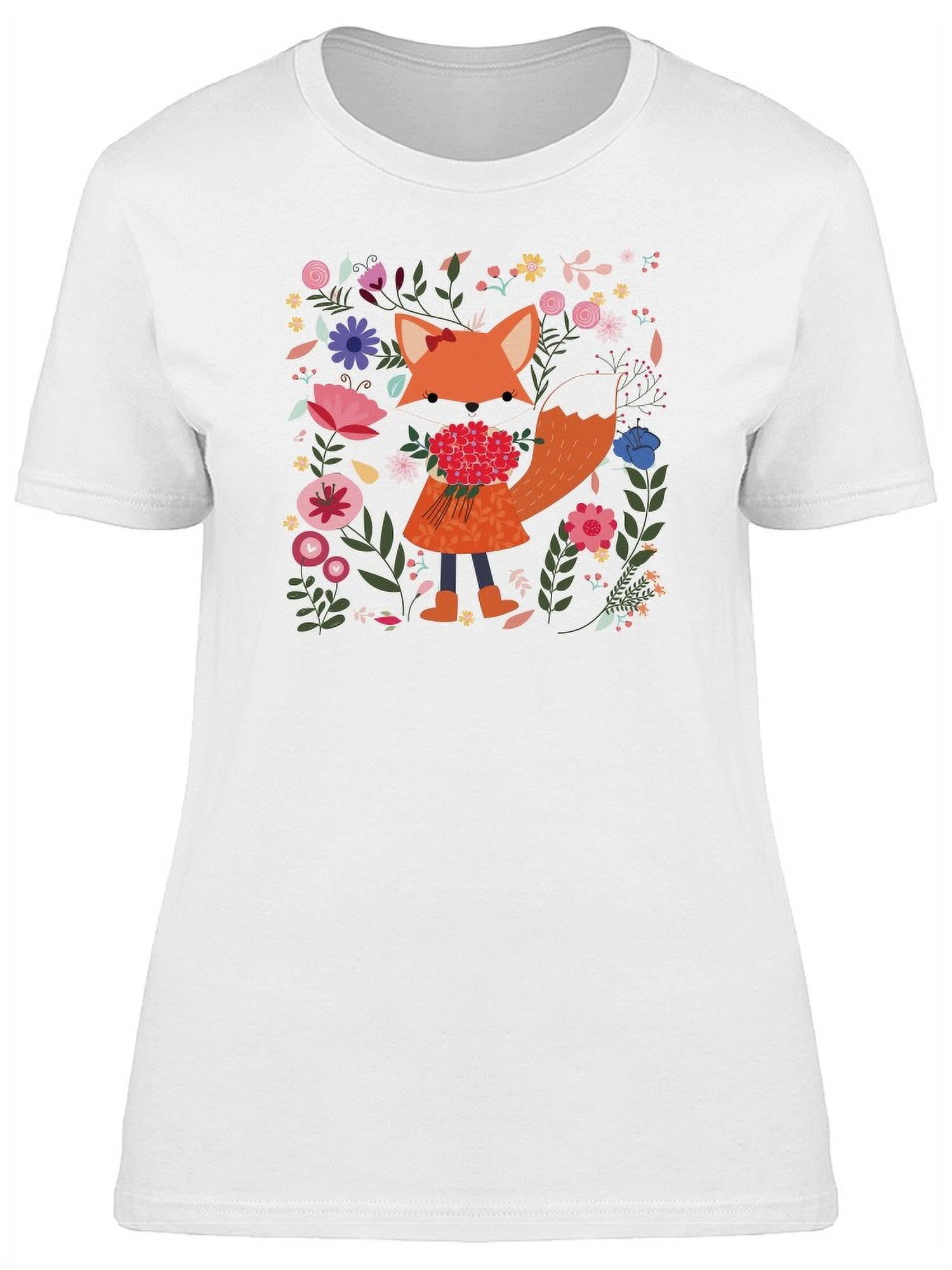 Fox With Flowers On Garden T-Shirt Women -Image by Shutterstock, Female ...