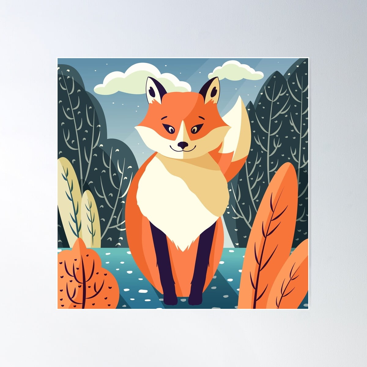 Fox Woodland Graphic Poster Wall Art, Modern Wall Decor For Living Room ...