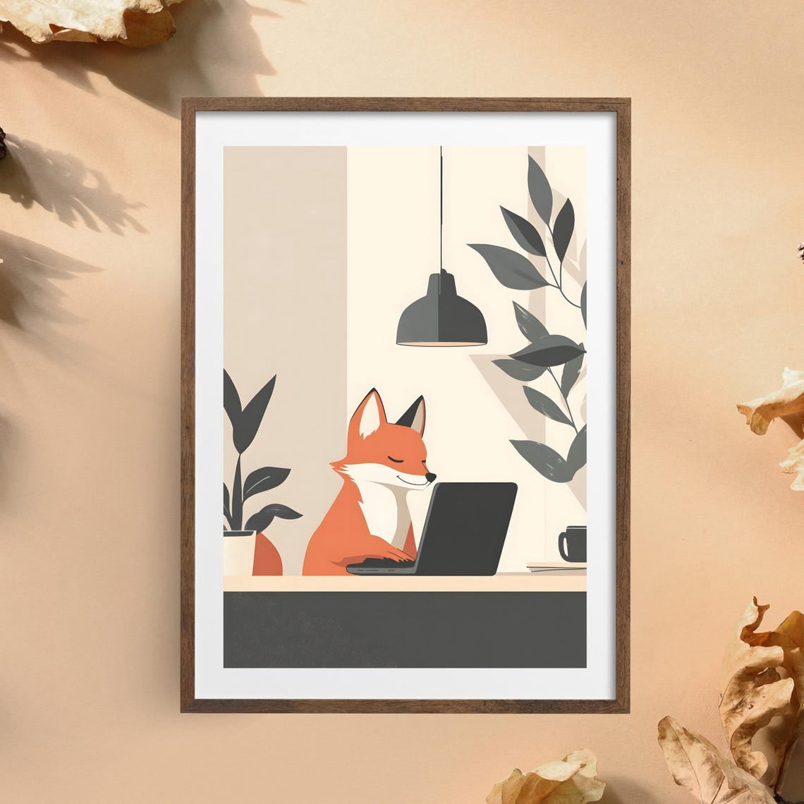 Fox Working On Laptopwhimsical Fox Poster, Cute Office Decor, Animal ...