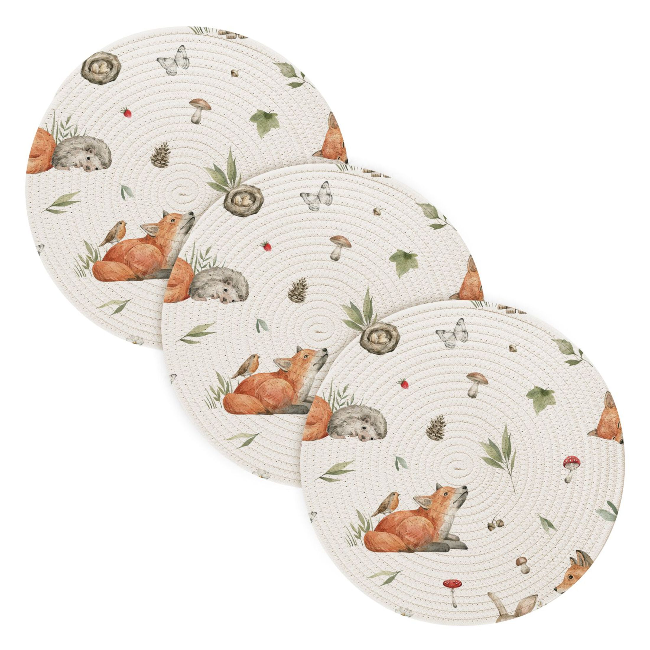 Fox and Flowers 3 PCs Pot Holders Trivets Kitchen 15" Cotton Pans Hot ...