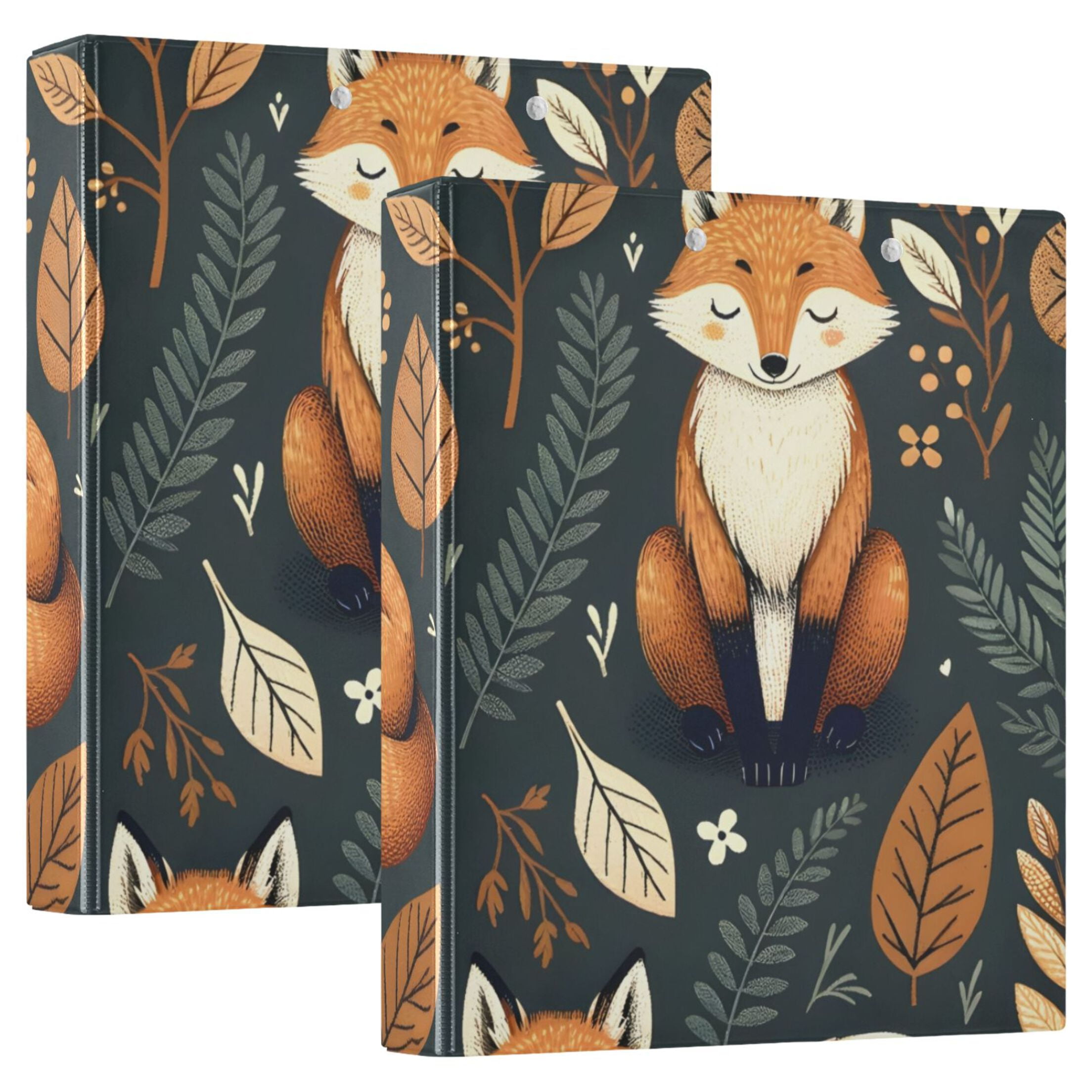 Fox and Leaves 3 Ring Hardcover Binders 1.5" Round Rings for Letter ...