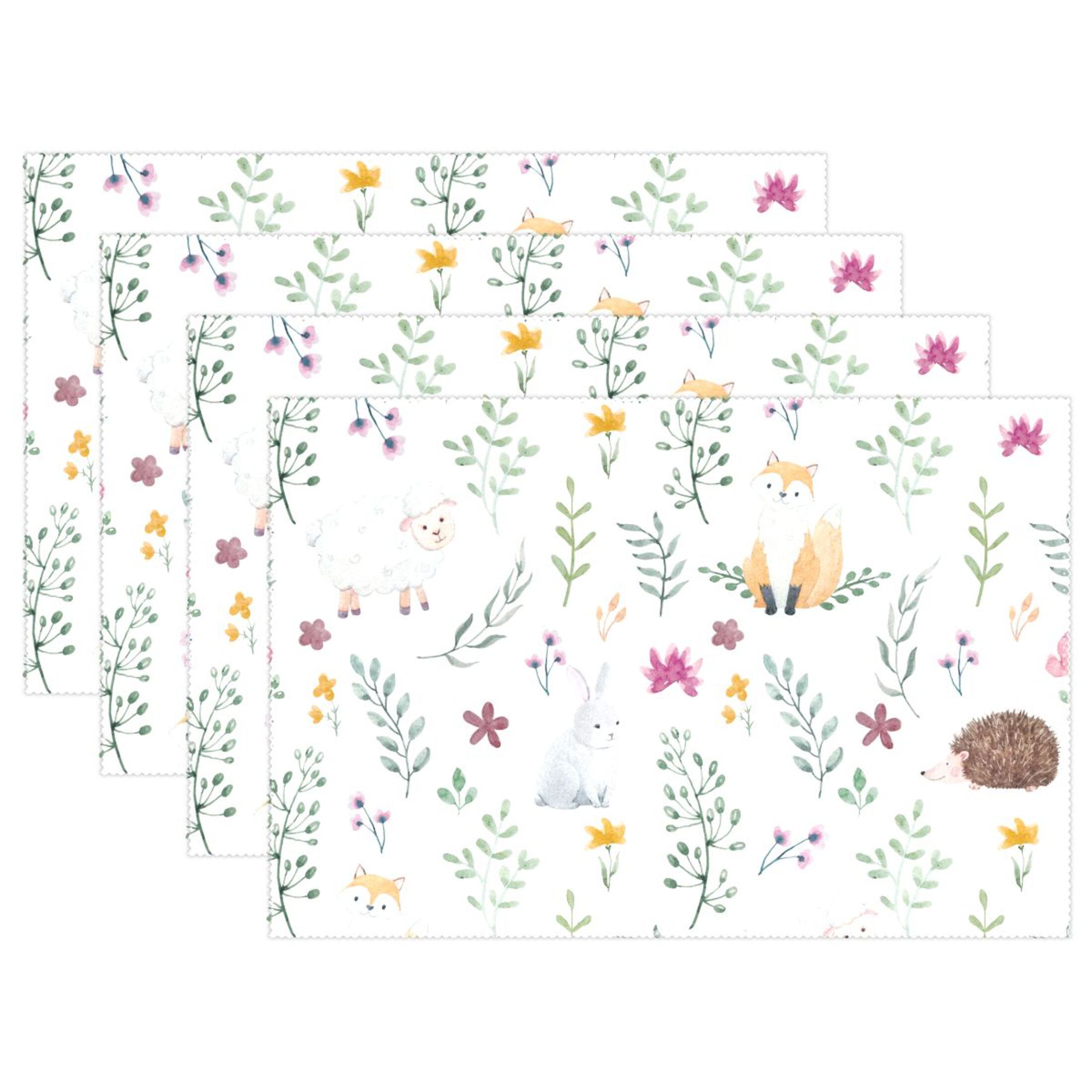 Fox and Leaves Placemats Set of 4 Dining Table Mat Linen Rectangular 12 ...