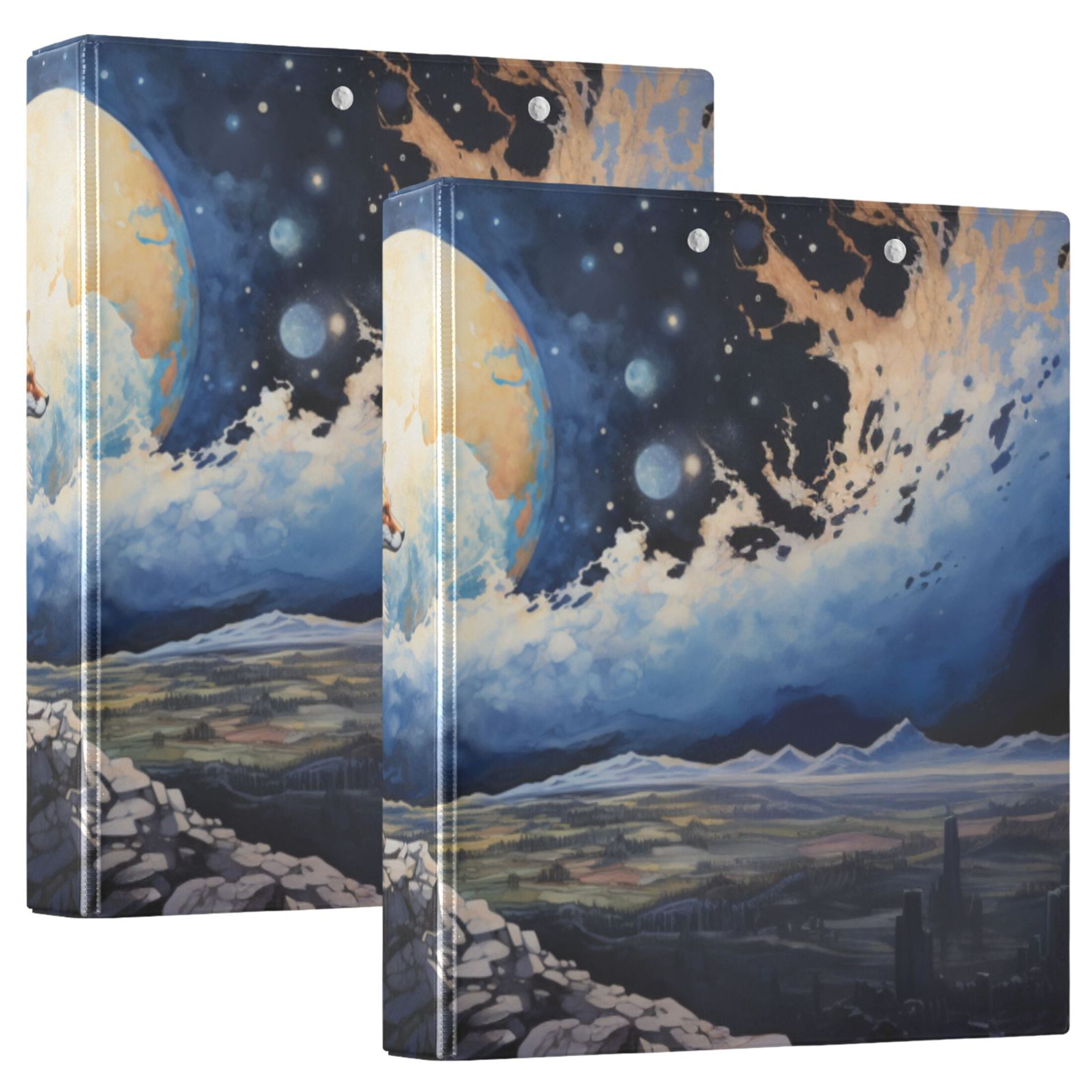 Fox and Moon Stone 3 Ring Binders 1.5 inch Hardcover File Folders with ...
