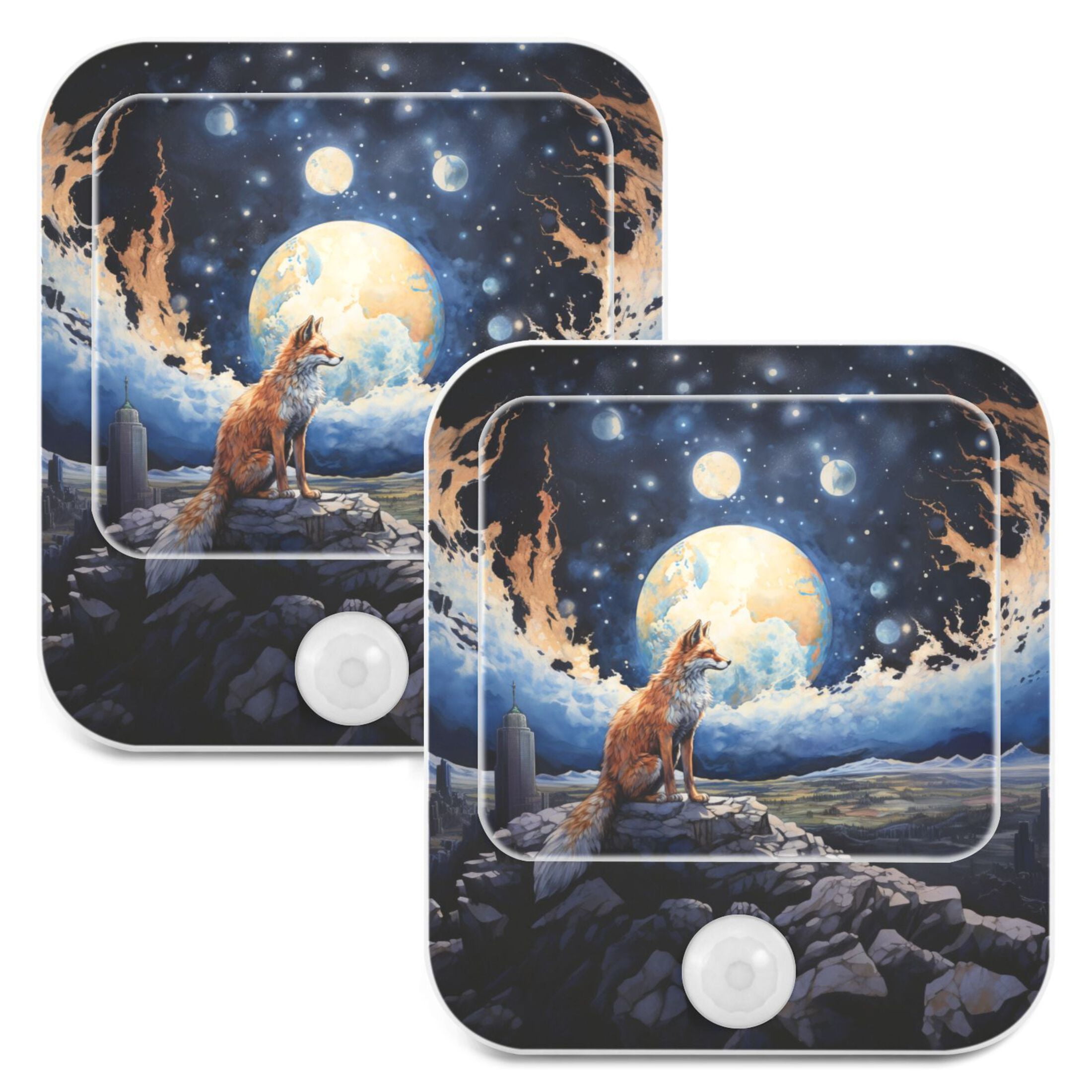 Fox and Moon Stone Night Lights Plug into Wall LED with Auto Light ...
