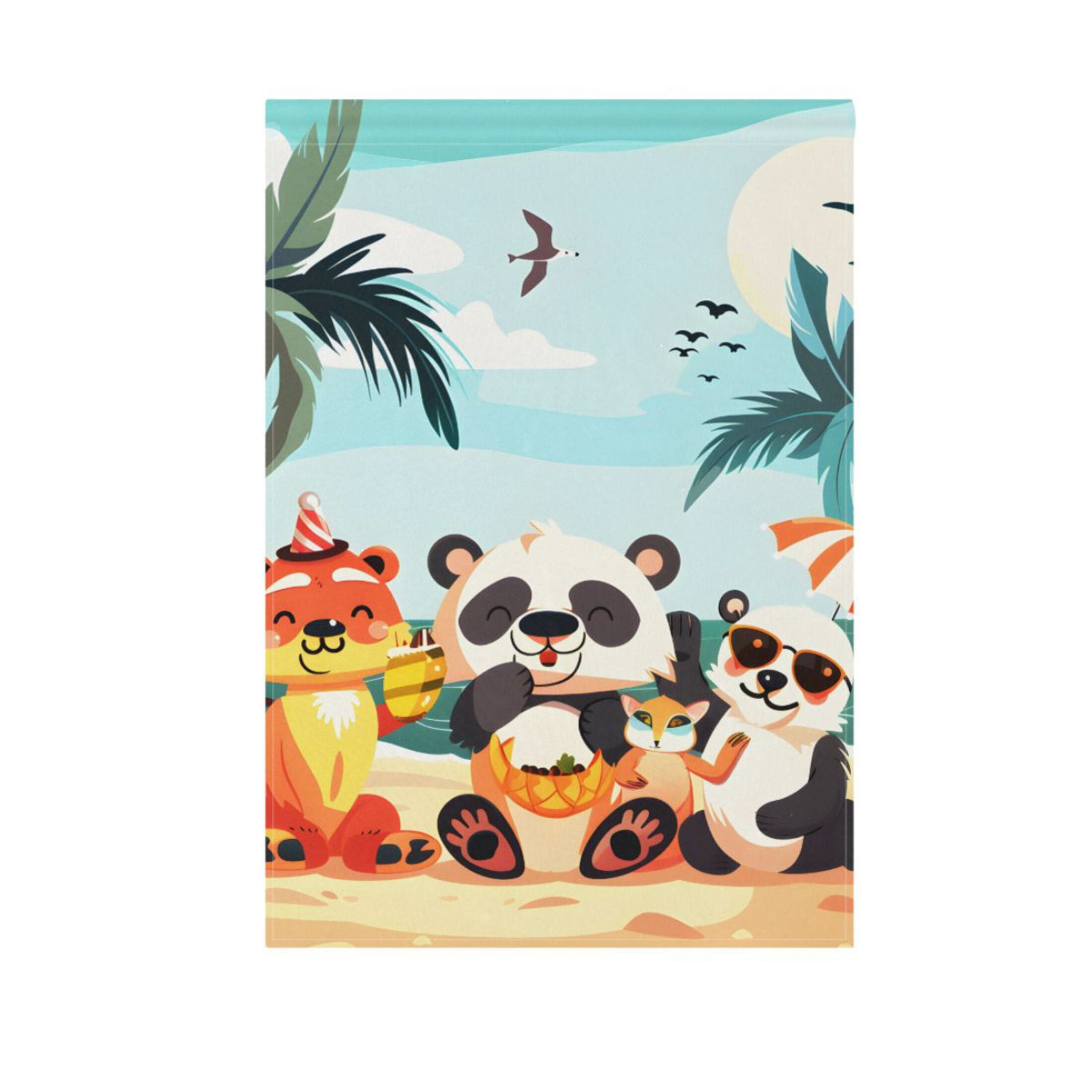 Fox and Pandas on Beach Garden Flag 28"x40" Double-Sided Yard Flags for ...