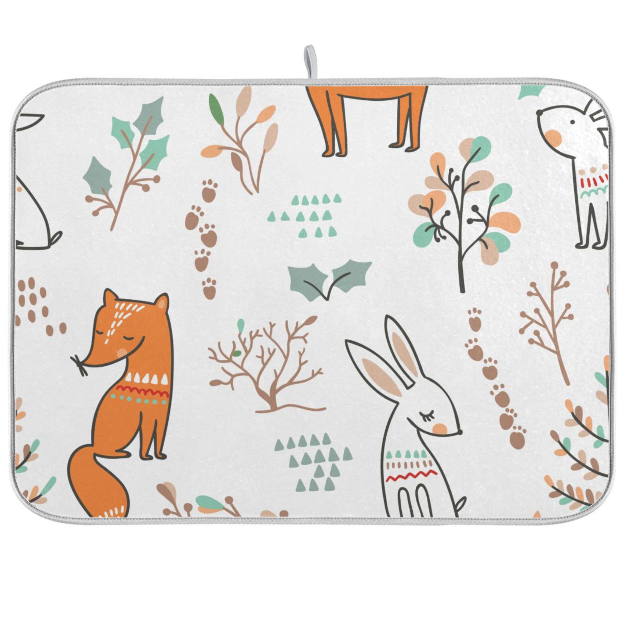 Fox and Rabbits Dish Drying Mat Microfiber Kitchen Mats Large Counter ...