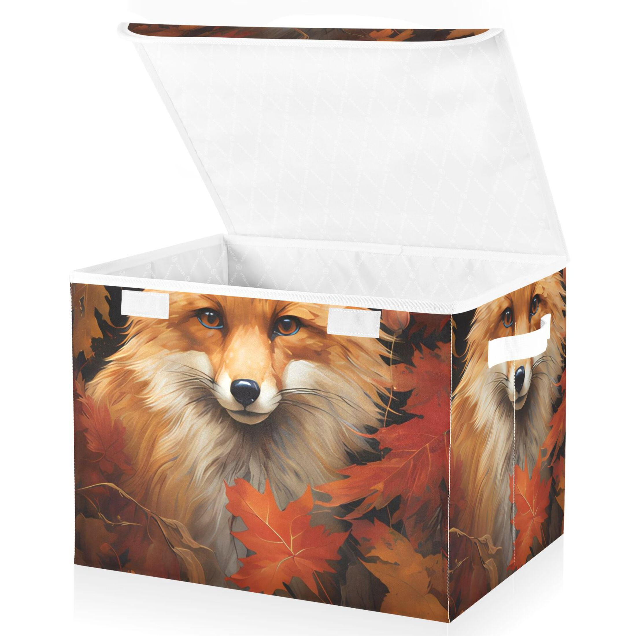 Fox in Autumn Leaves Large Lidded Bin Foldable Storage Baskets Boxes ...