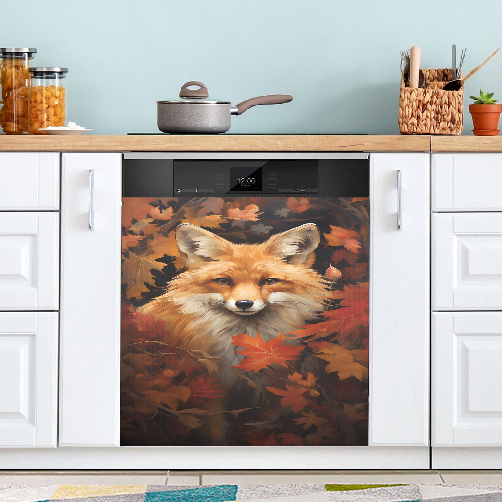 Fox in Autumn Leaves Magnetic Dishwasher Cover Magnet Refrigerator ...