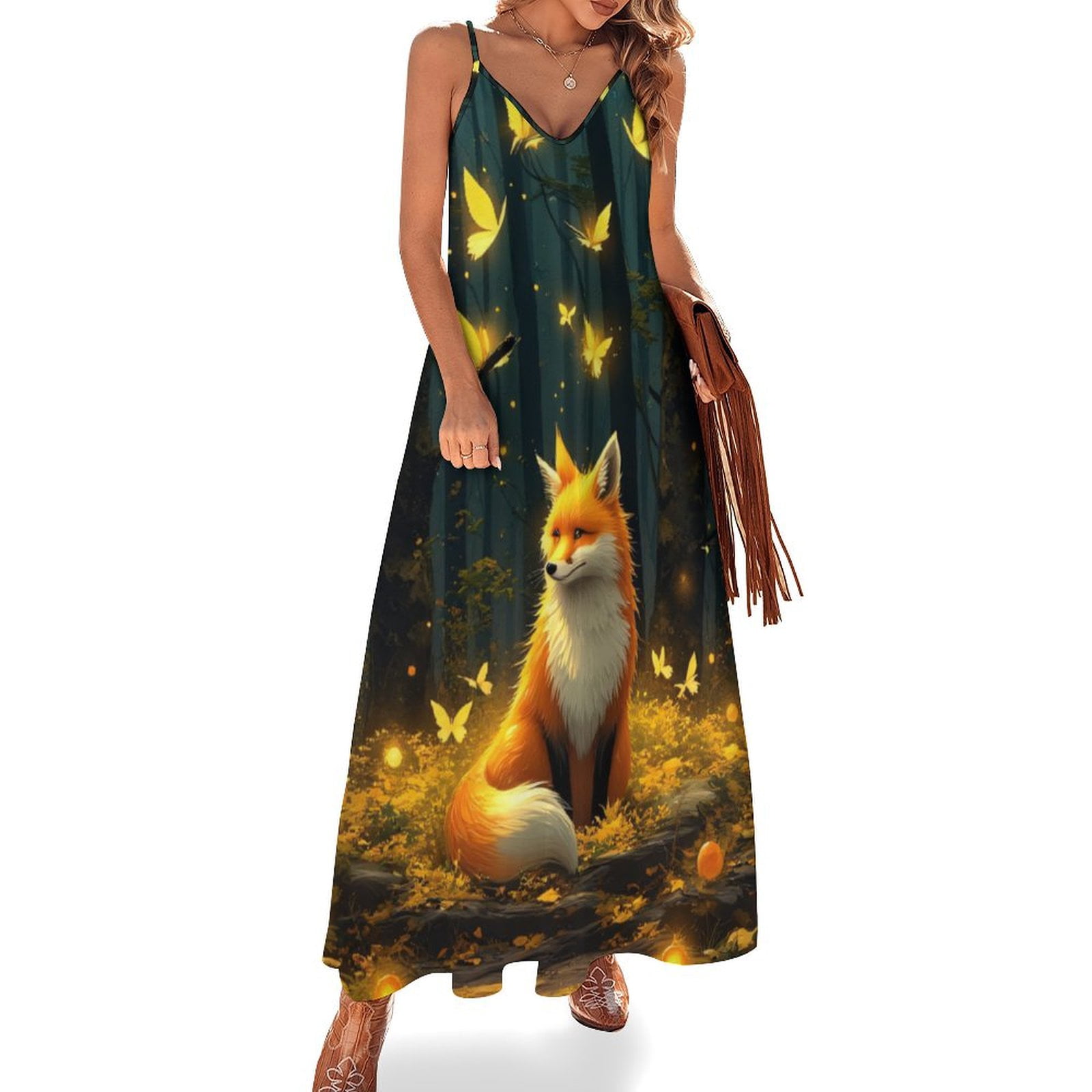 Fox in Enchanted Forest(1) Sleeveless Dress Women's Luxury Party Dress ...