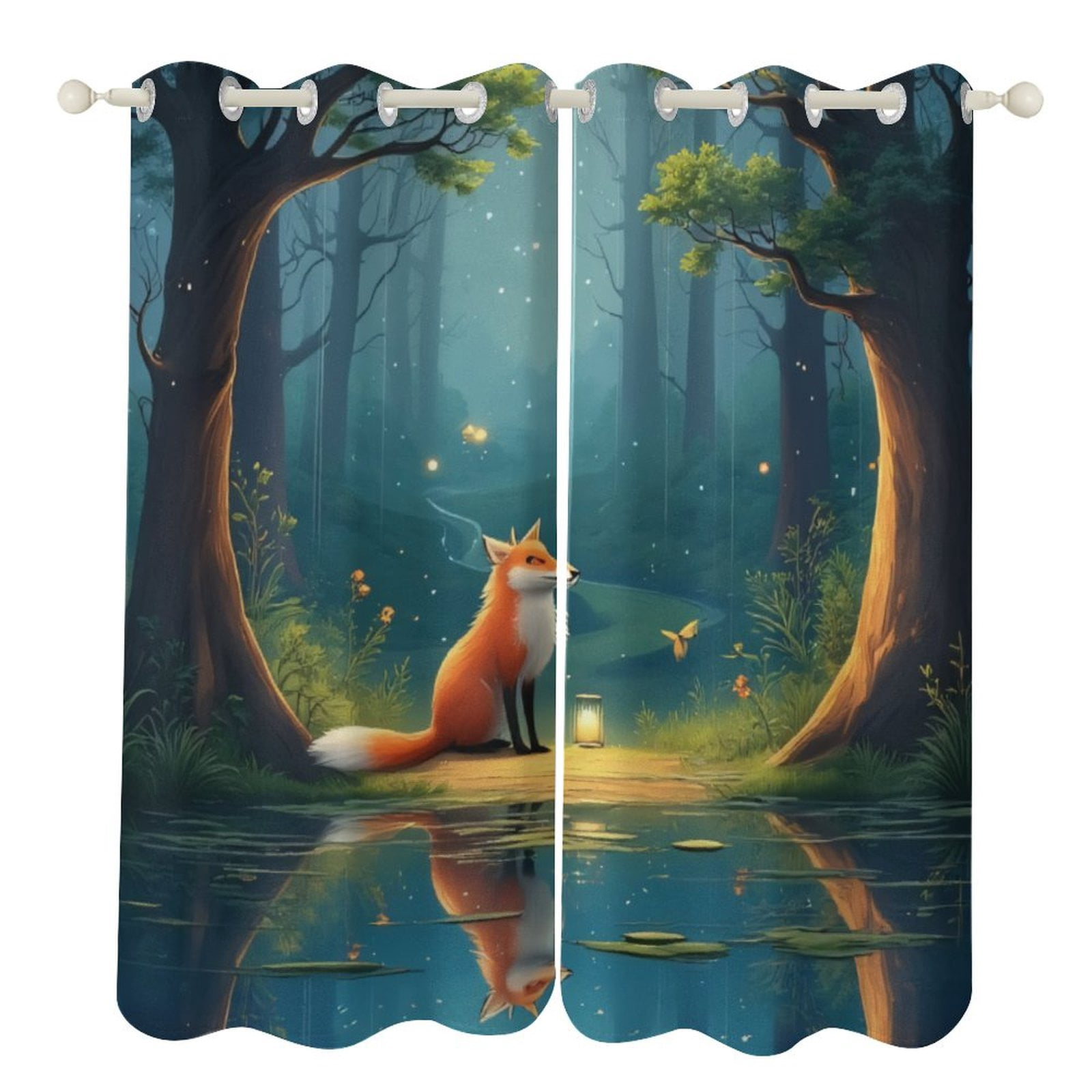 Fox in Enchanted Forest 2 Panels 3D Printing Pattern Curtain for ...