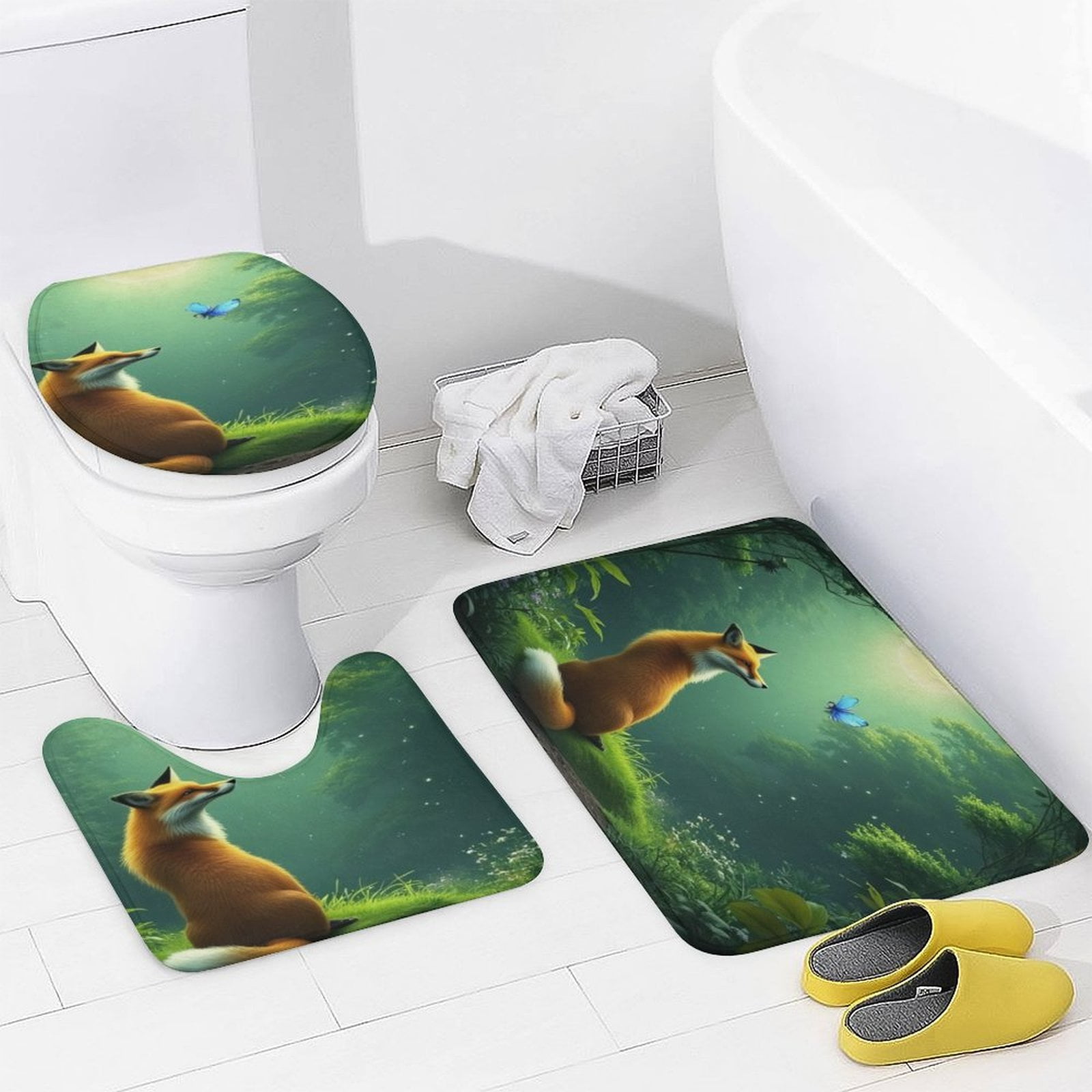 Fox in Enchanted Forest Bathroom Mats Sets 3 Piece, Bath Mat Earth ...
