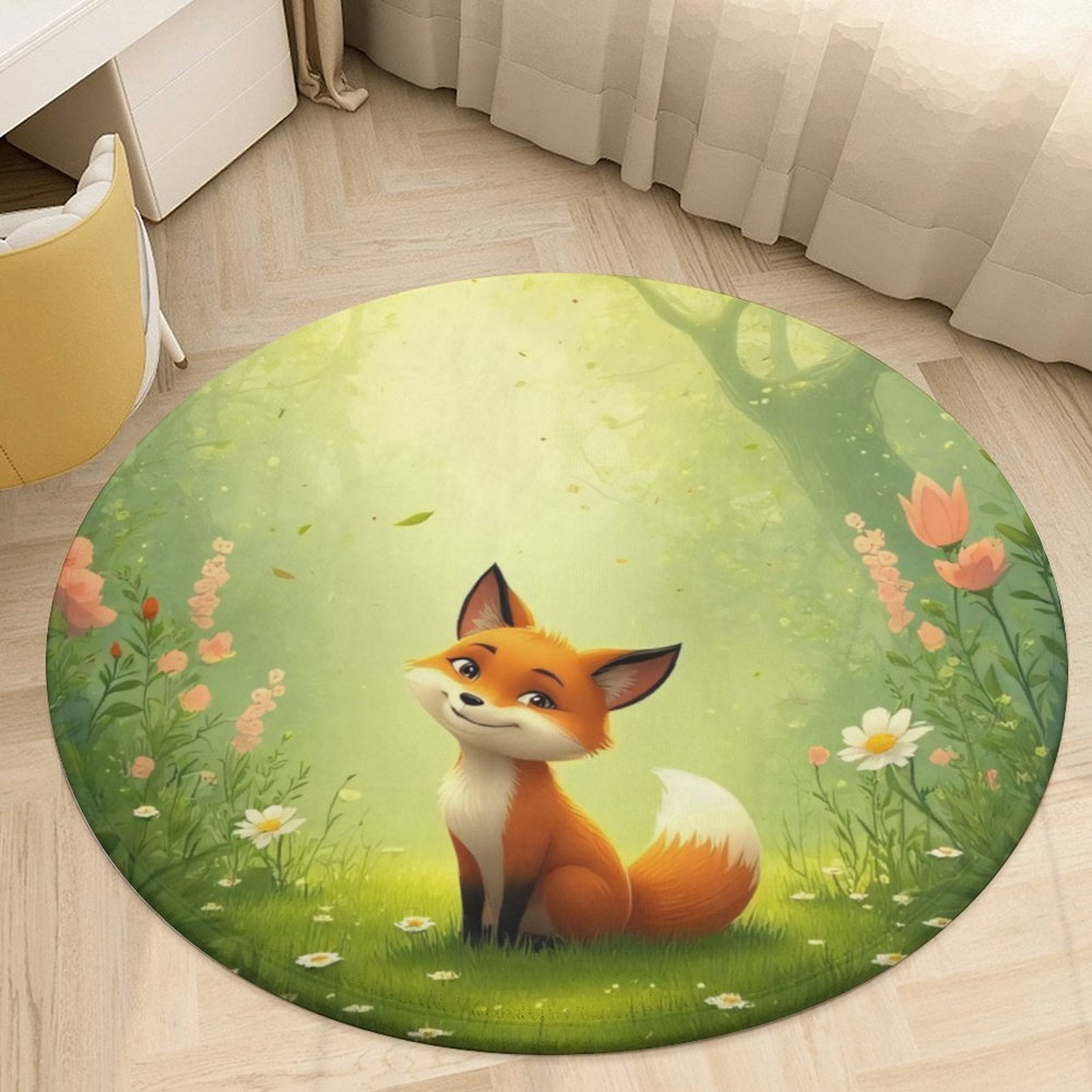 Fox in Enchanted Forest Round Area Rugs for Bedroom Living Room, 6FT ...