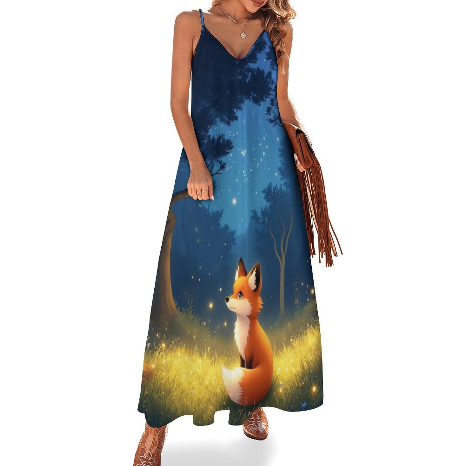 Fox in Enchanted Forest Sleeveless Dress for Women Clothing Female ...