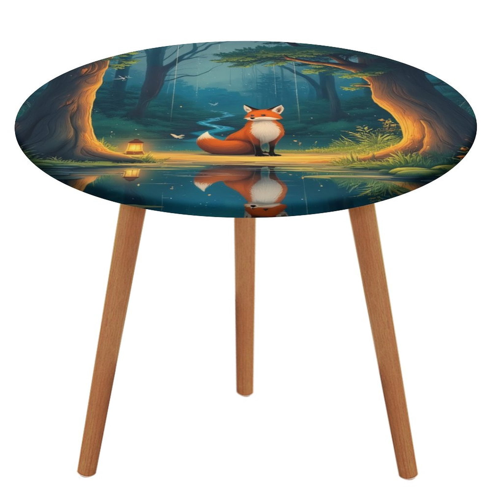 Fox in Enchanted Forest Tablecloth Round Elastic Fitted Waterproof ...